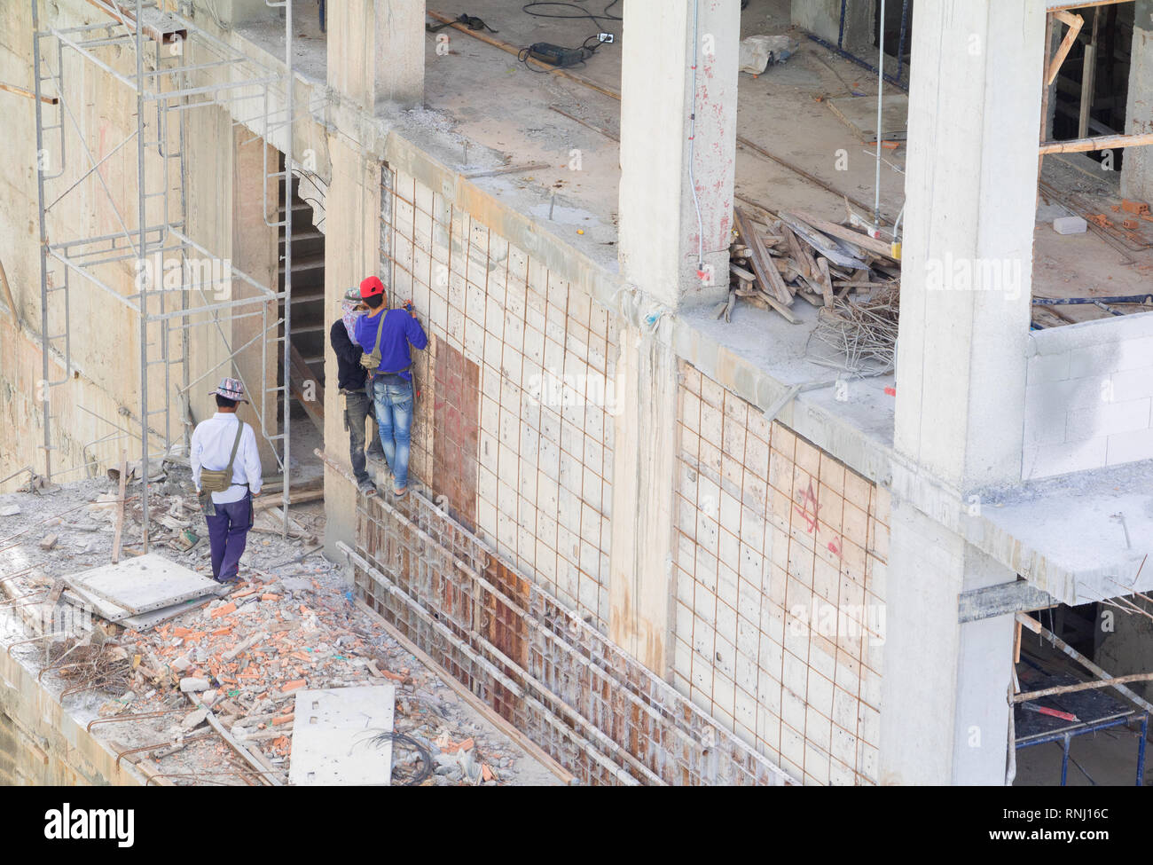 work construction in building high site workplace with copy space add ...