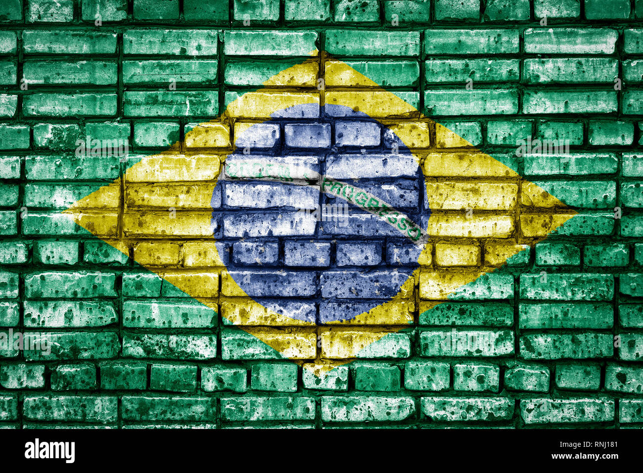 National flag of Brazil on a brick background. Concept image for Brazil ...