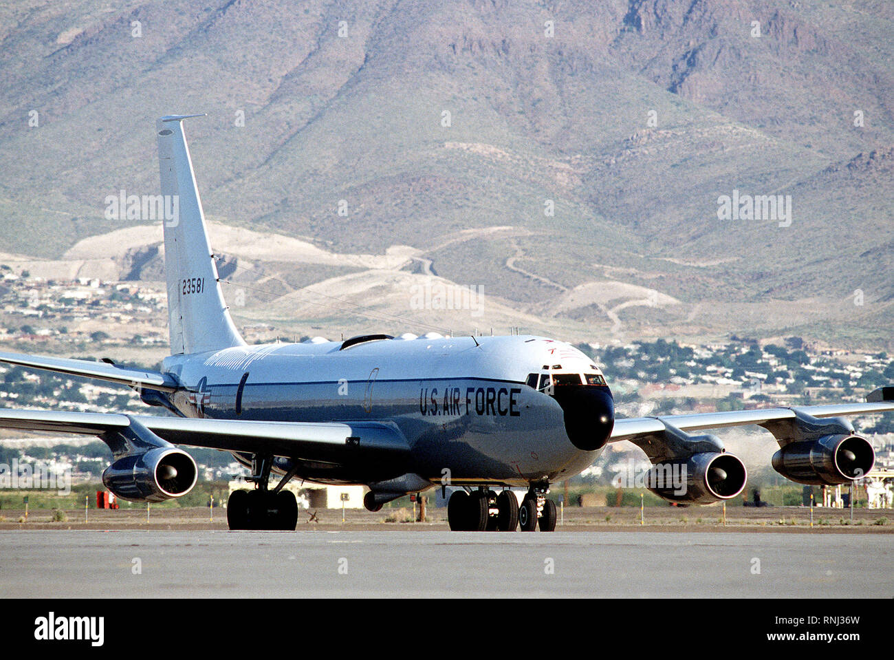 1981 - A right front view of an EC-135 airborne command and control ...
