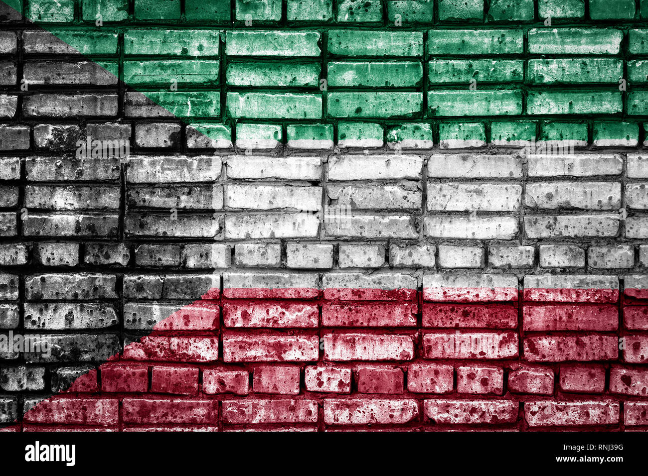 National flag of Kuwait on a brick background. Concept image for Kuwait ...