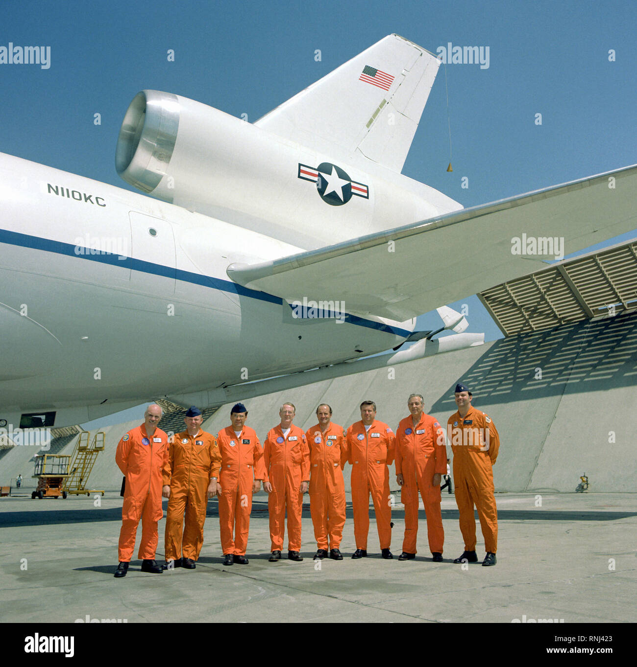 1982 - The first flight crew of a KC-10A Extender aircraft standing ...
