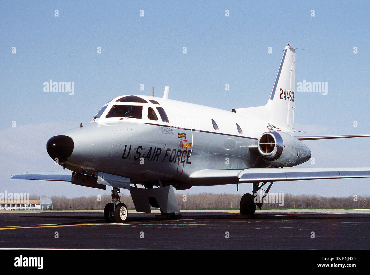 1980 - A left front view of a parked T-39 Sabreliner aircraft from the ...
