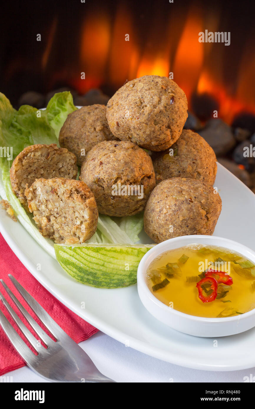 Thai dish of deep fried yellow beans with thick sweet sauce, baa yir ...