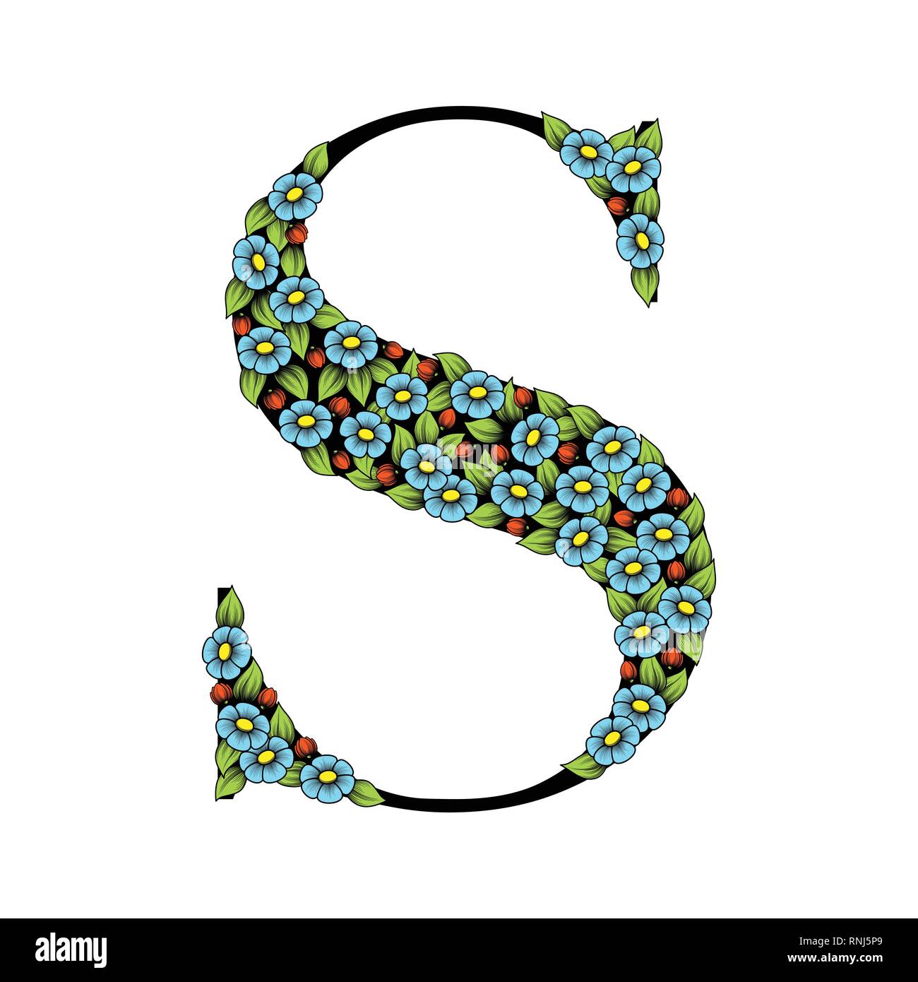 Letter and red rose flowers isolated on white background Stock Vector ...