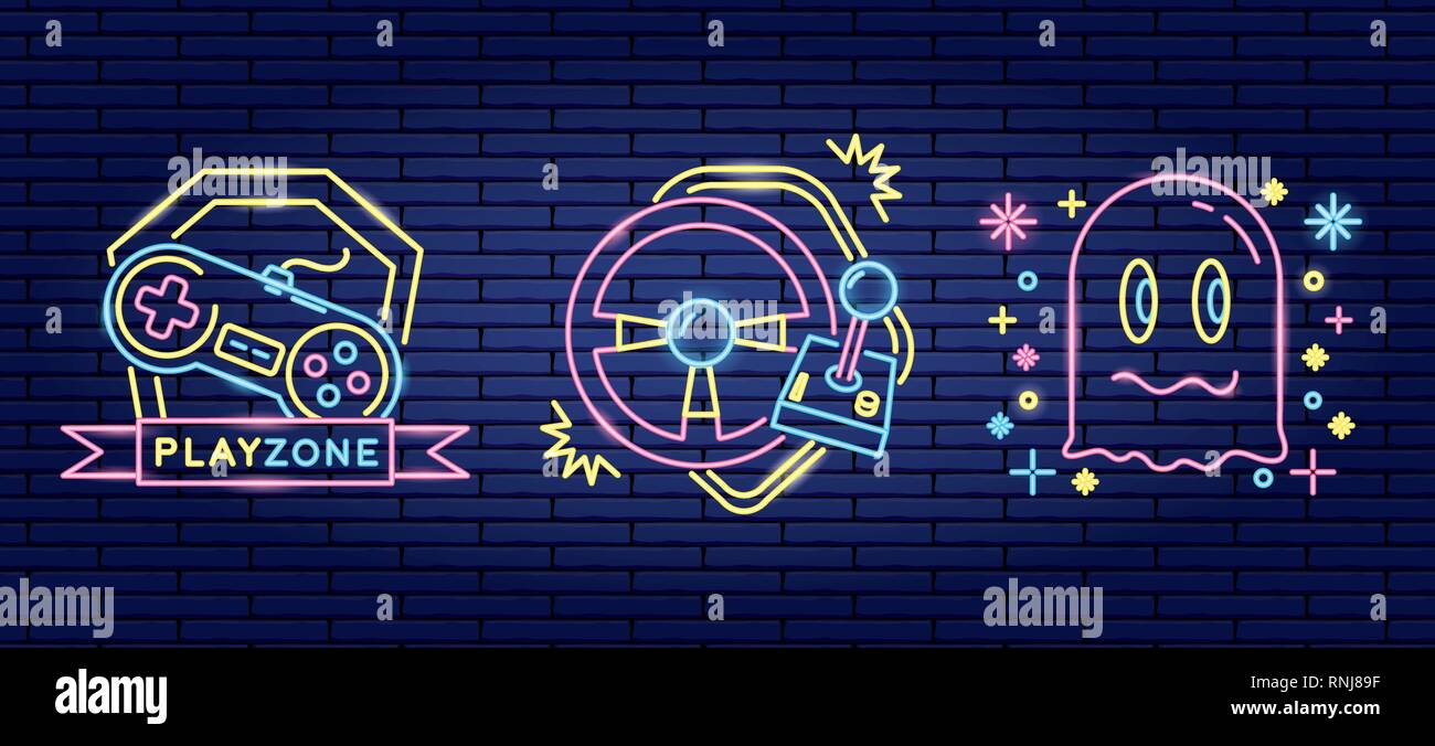 Neon play button computer Stock Vector Images - Alamy