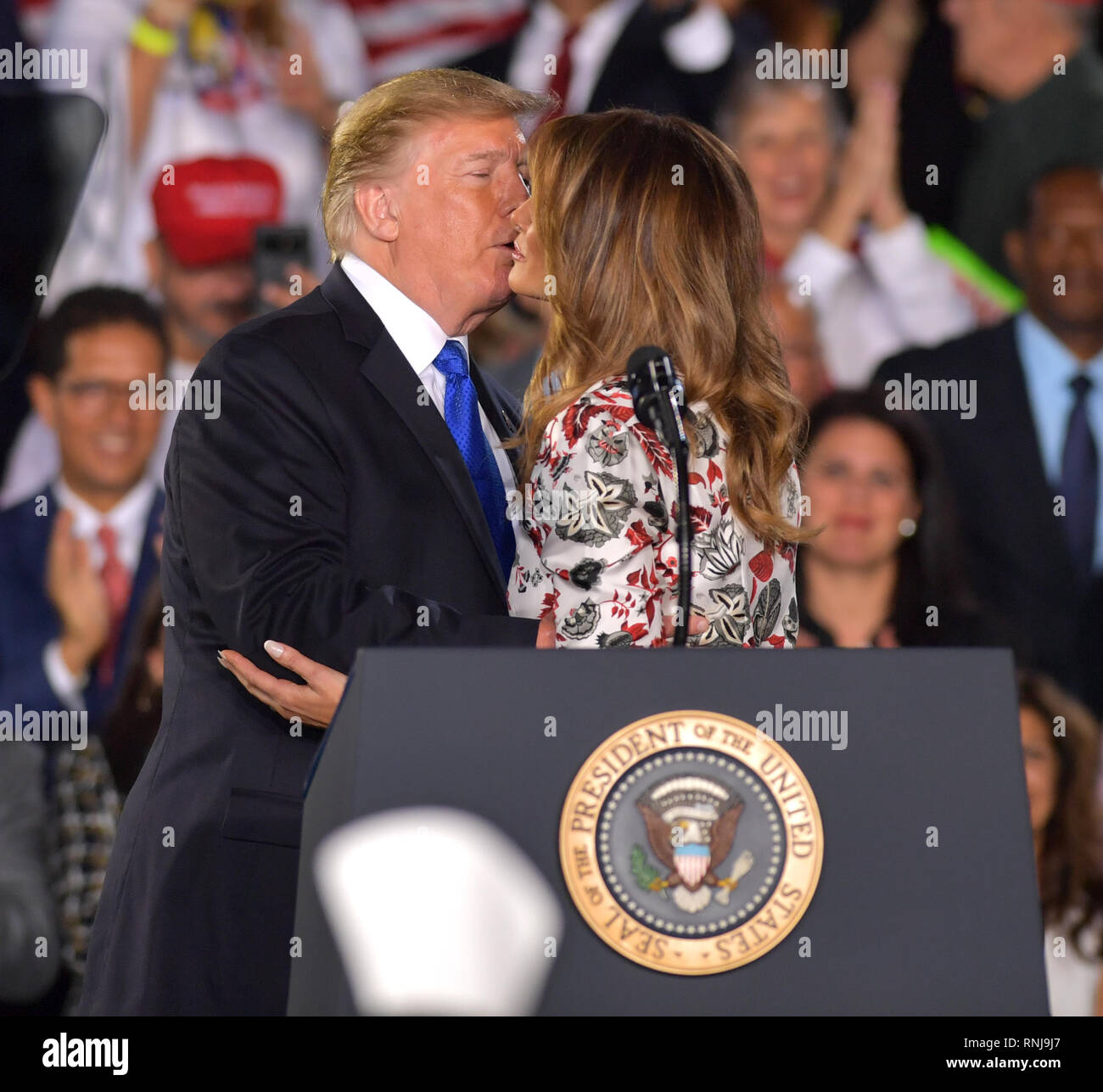 MIAMI, FLORIDA - FEBRUARY 18: President Donald Trump and First Lady ...