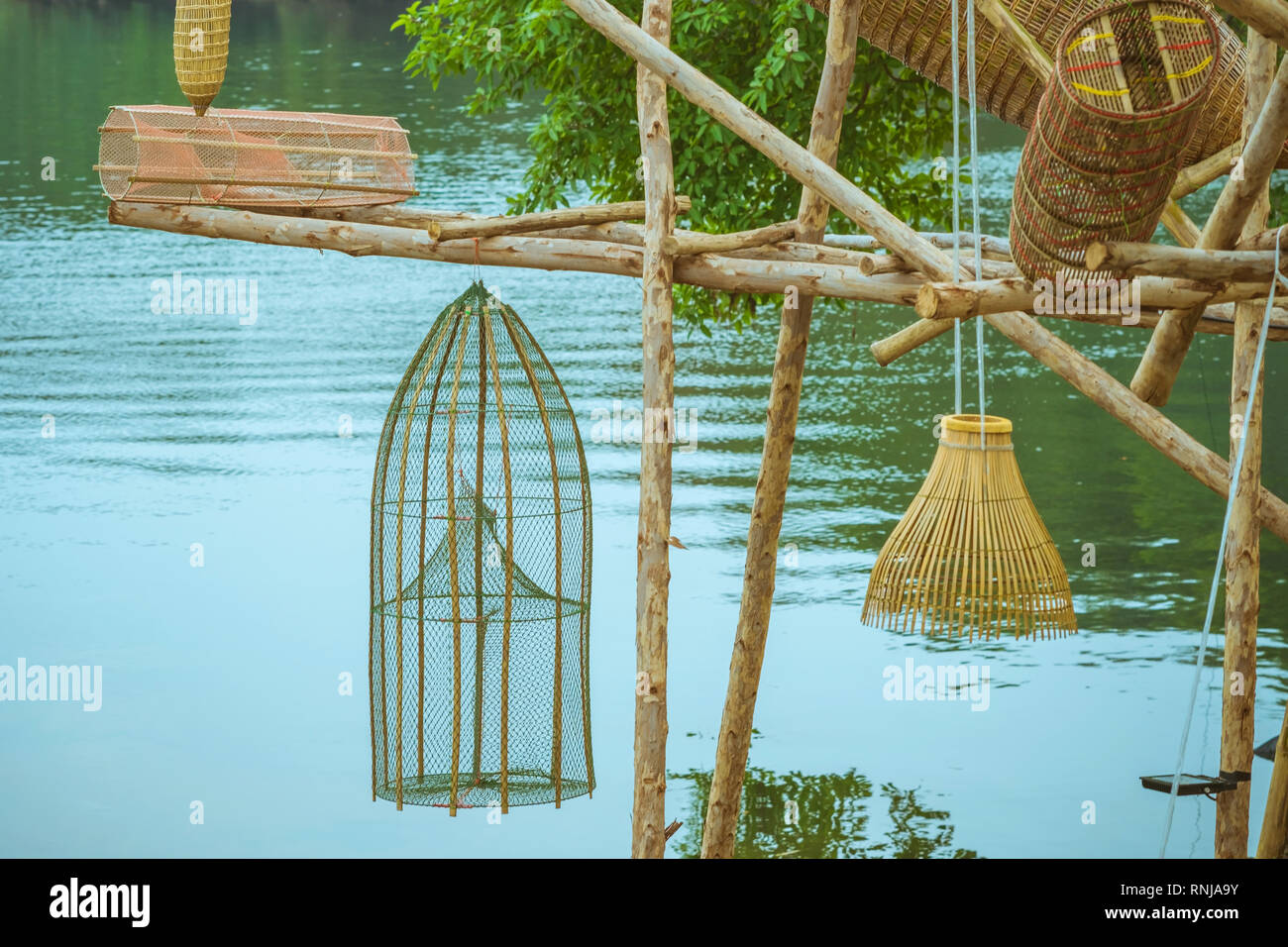 Ancient bamboo fish trap equipment of countryside, Thailand Stock Photo ...