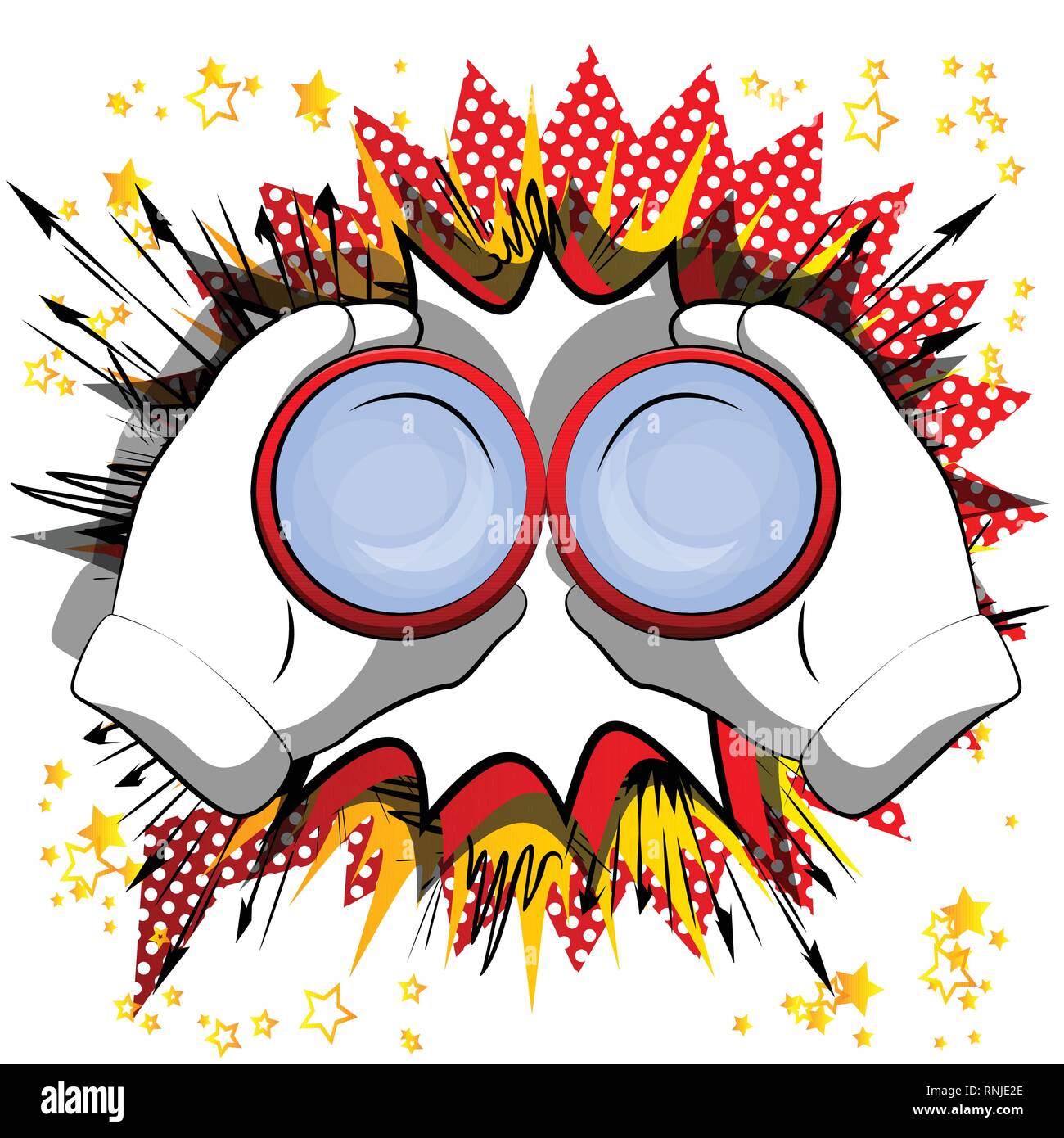 Vector cartoon hand holding a binocular to look through. Illustrated ...