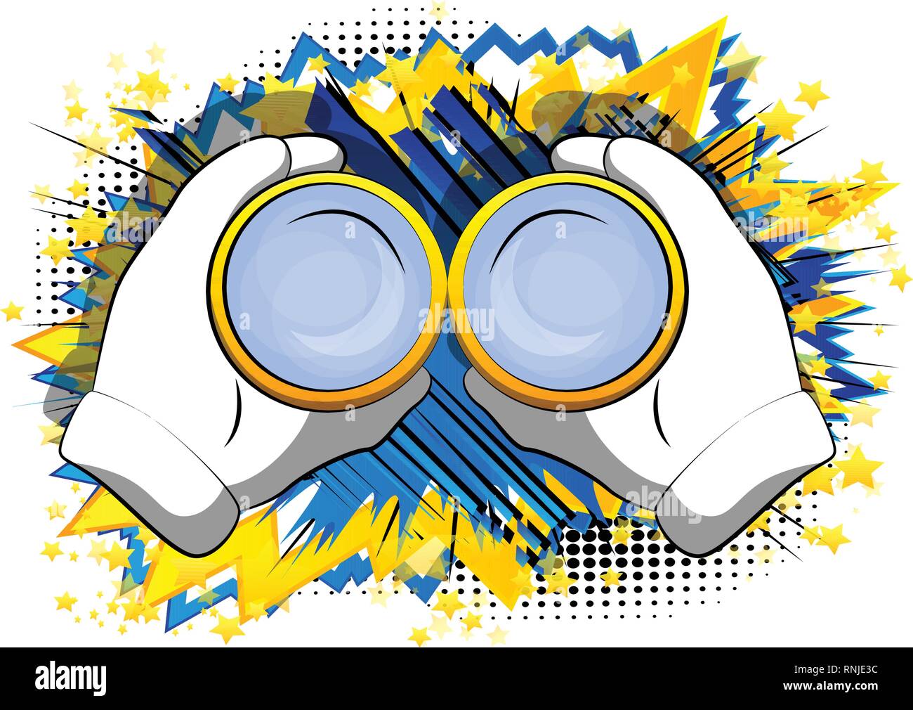 Vector cartoon hand holding a binocular to look through. Illustrated ...