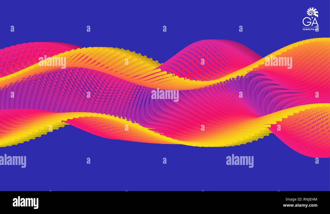 Wavy Background Array With Dynamic Particles Composition With Motion Effect 3d Technology