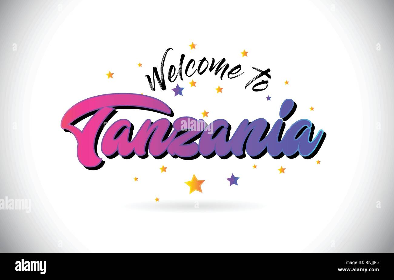 Tanzania Welcome To Word Text with Purple Pink Handwritten Font and ...