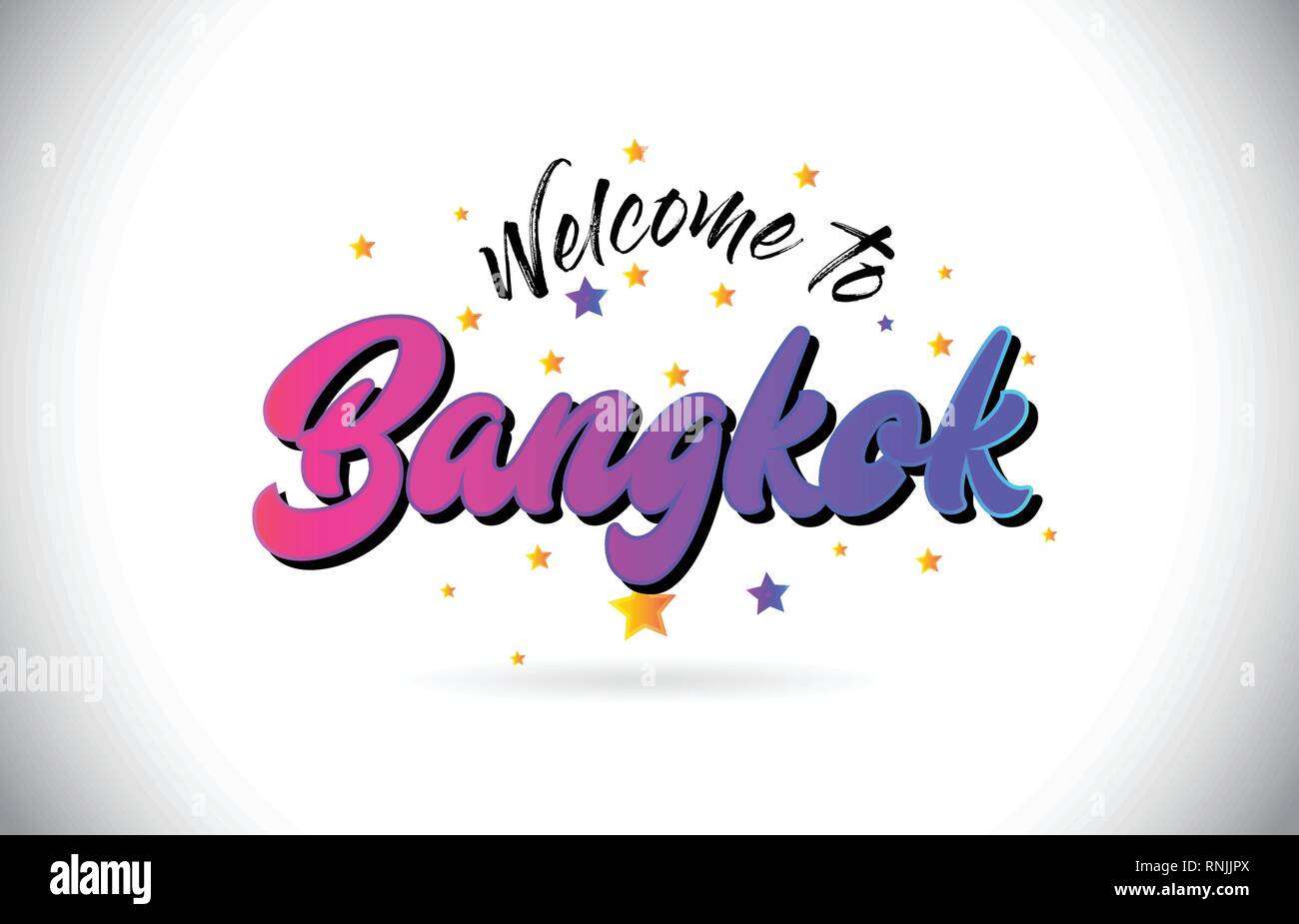Bangkok Welcome To Word Text with Purple Pink Handwritten Font and ...