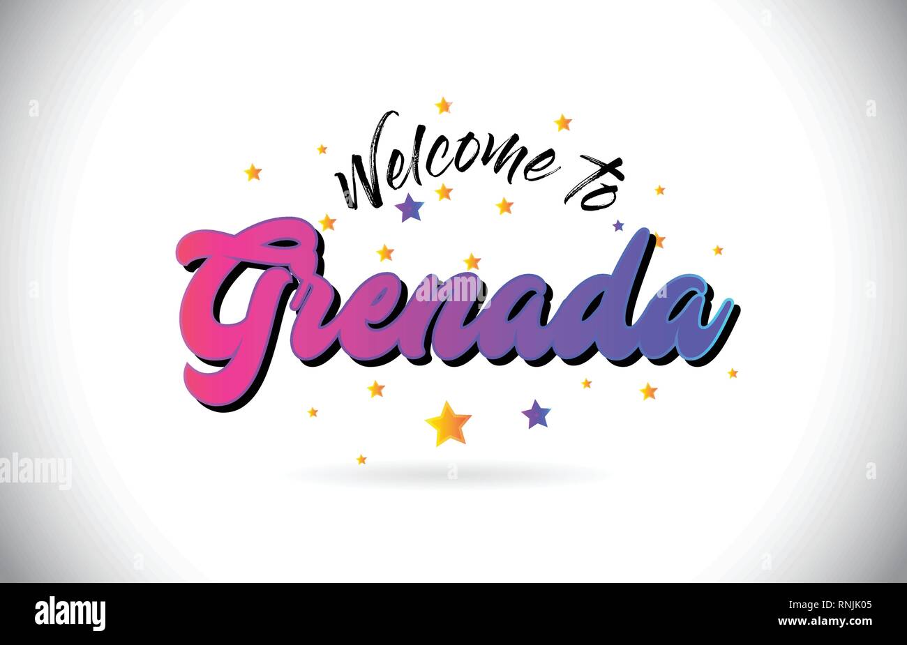 Grenada Welcome To Word Text With Purple Pink Handwritten Font And