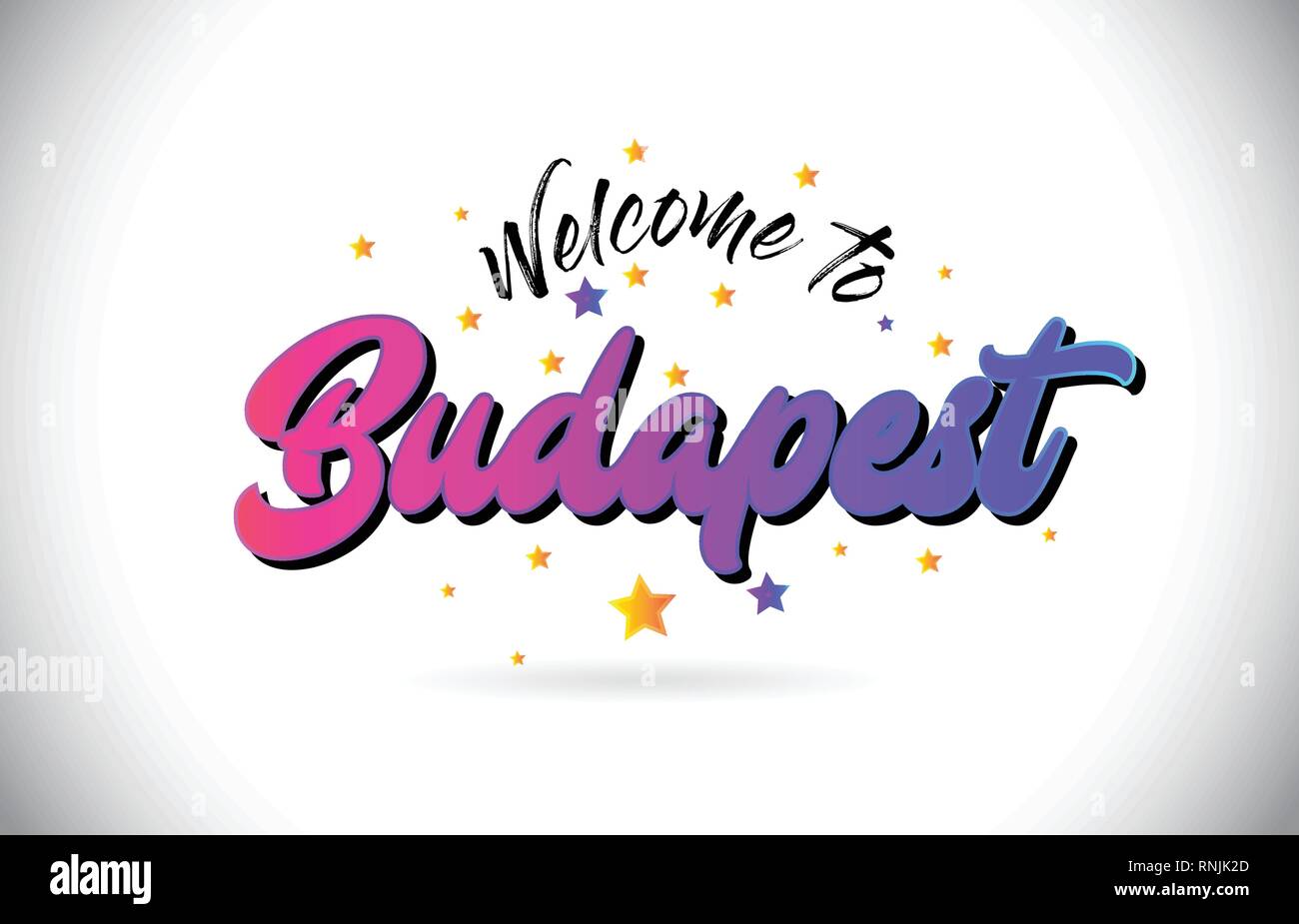 Budapest Welcome To Word Text with Purple Pink Handwritten Font and ...