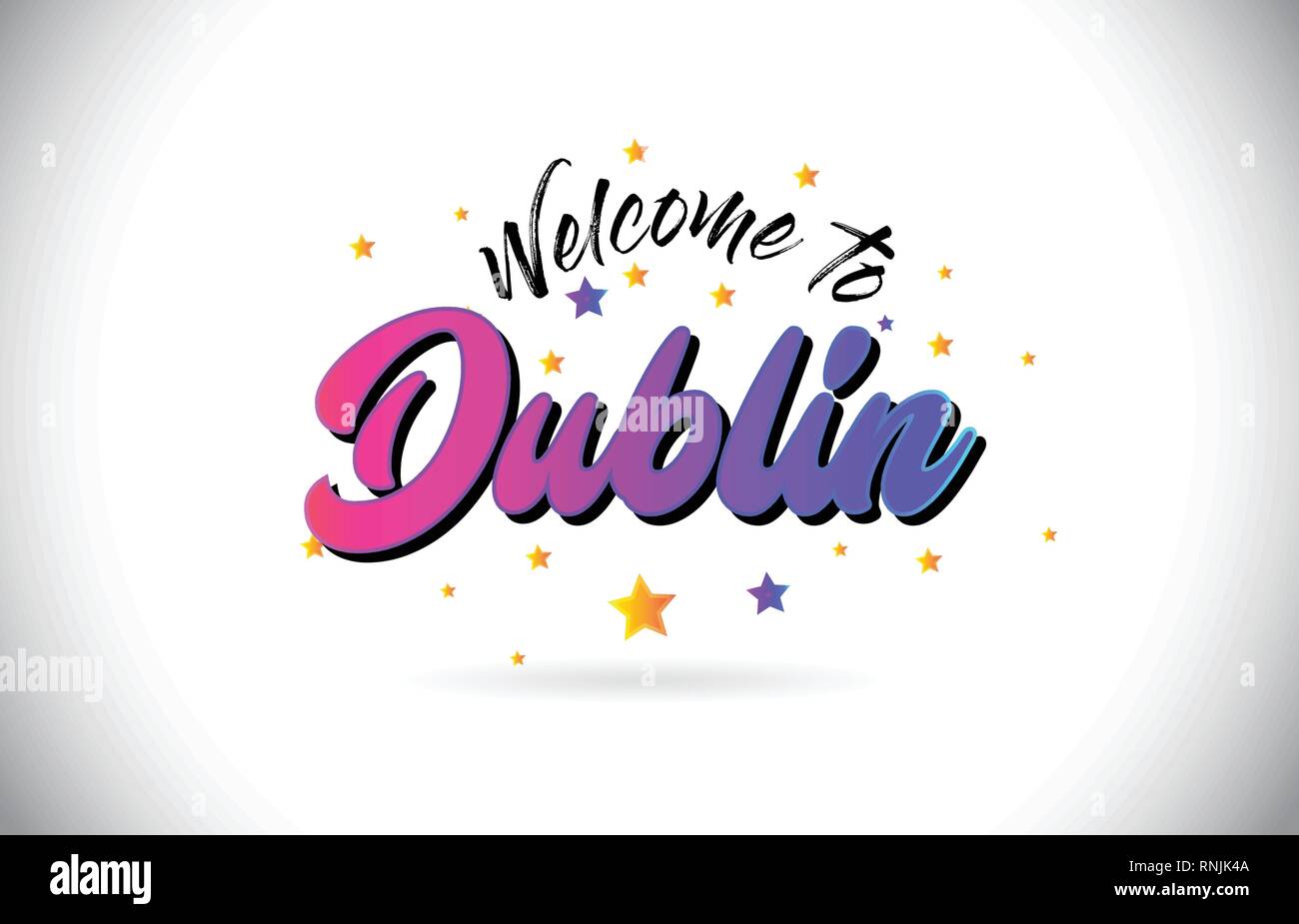 Dublin Welcome To Word Text with Purple Pink Handwritten Font and ...