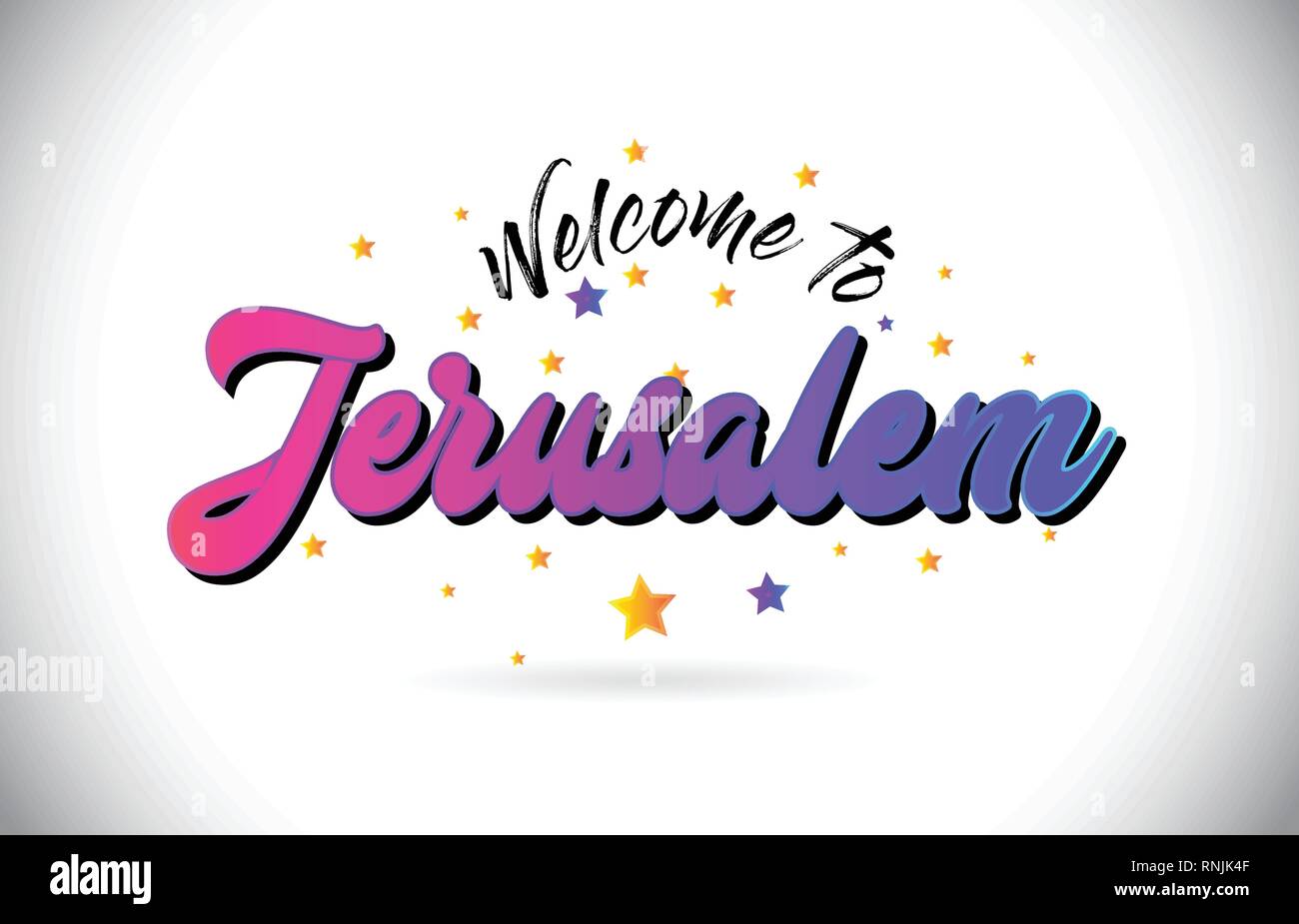 Jerusalem Welcome To Word Text with Purple Pink Handwritten Font and ...