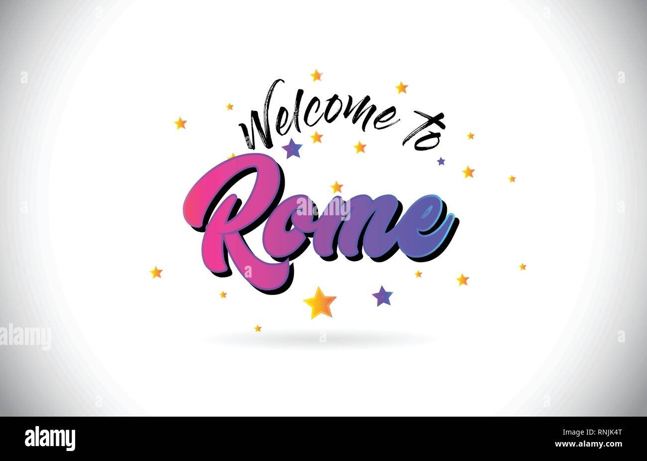 Rome Welcome To Word Text with Purple Pink Handwritten Font and Yellow ...