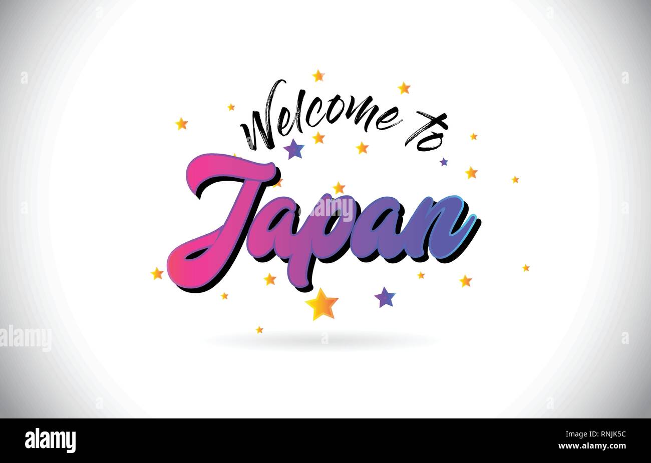 Japan Welcome To Word Text with Purple Pink Handwritten Font and Yellow ...