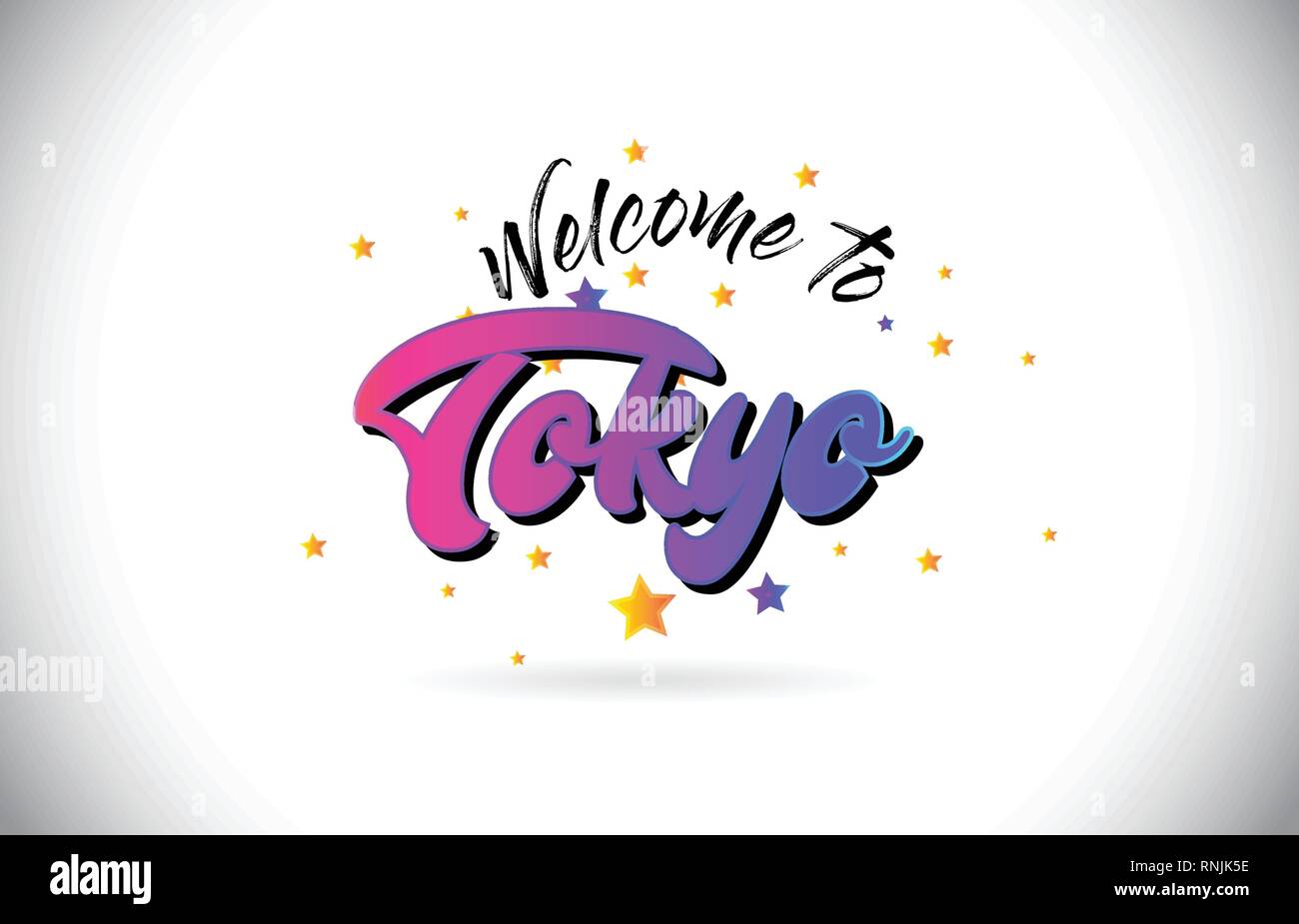 Tokyo Welcome To Word Text with Purple Pink Handwritten Font and Yellow ...