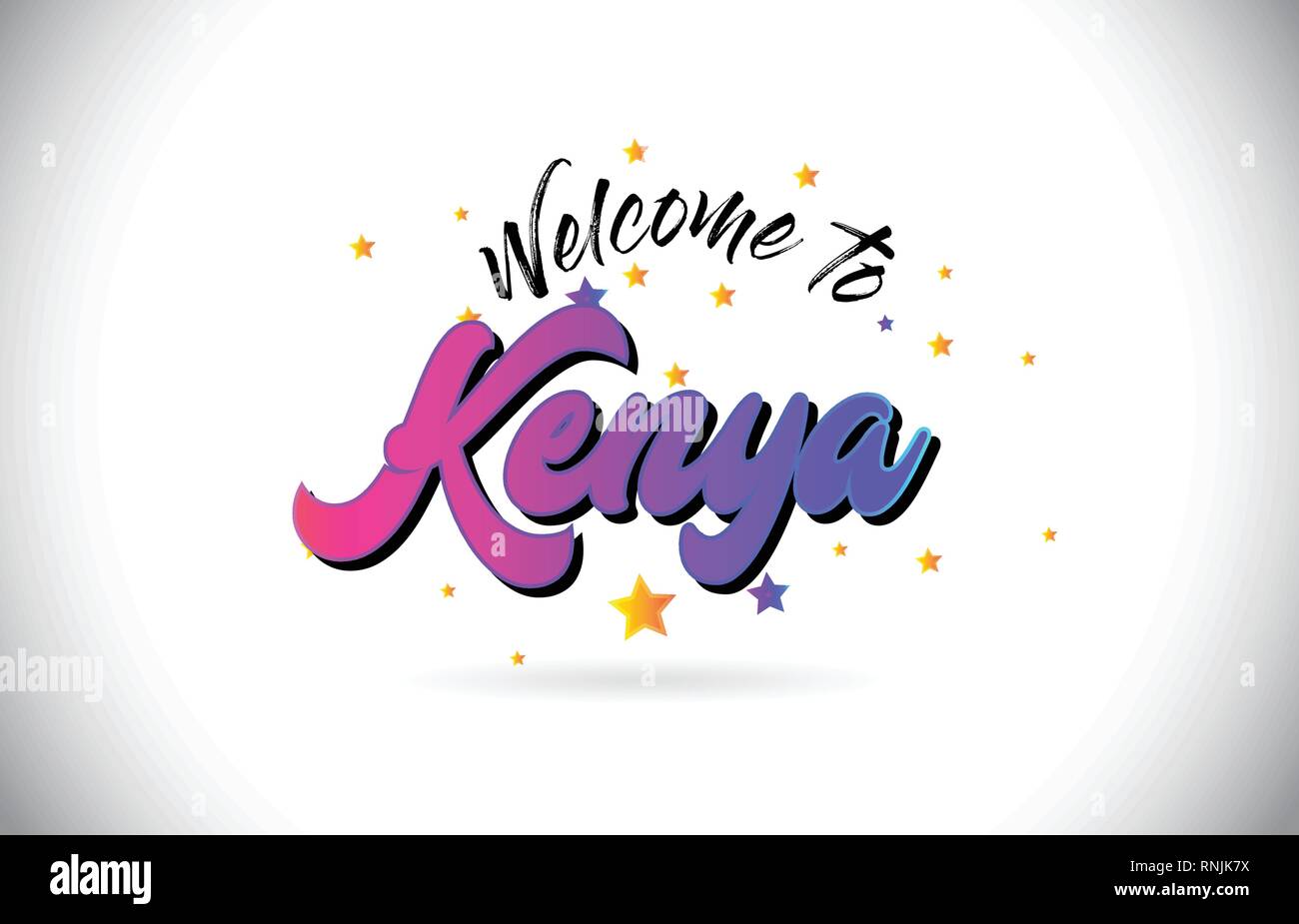 Kenya Welcome To Word Text with Purple Pink Handwritten Font and Yellow ...