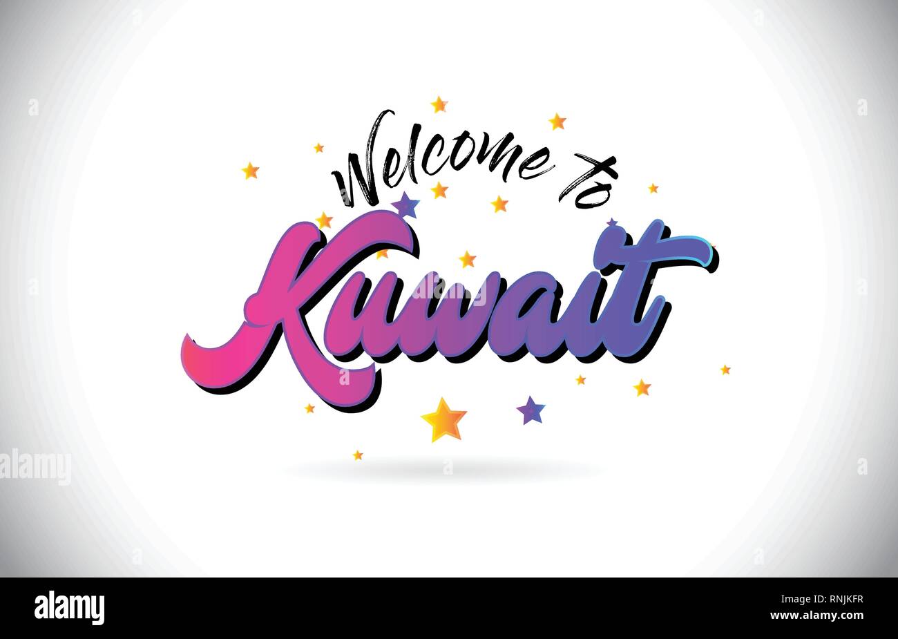 Kuwait Welcome To Word Text with Purple Pink Handwritten Font and ...