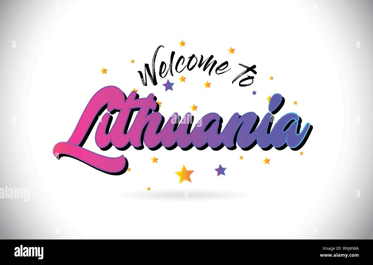 Lithuania Welcome To Word Text with Purple Pink Handwritten Font and ...