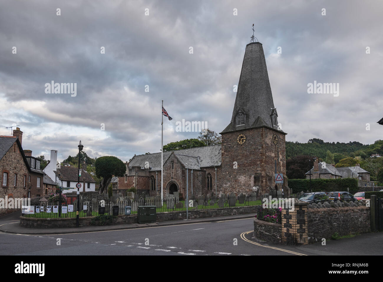 Porlock, Somerset, England, UK - September 30, 2018: View at St ...