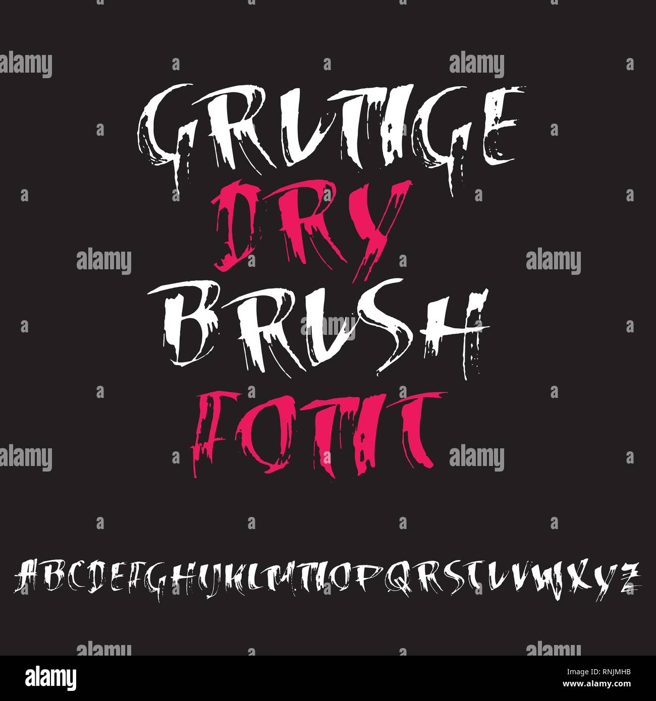 Grungy modern dry brush lettering. Handdrawn grunge ink font. Vector ...