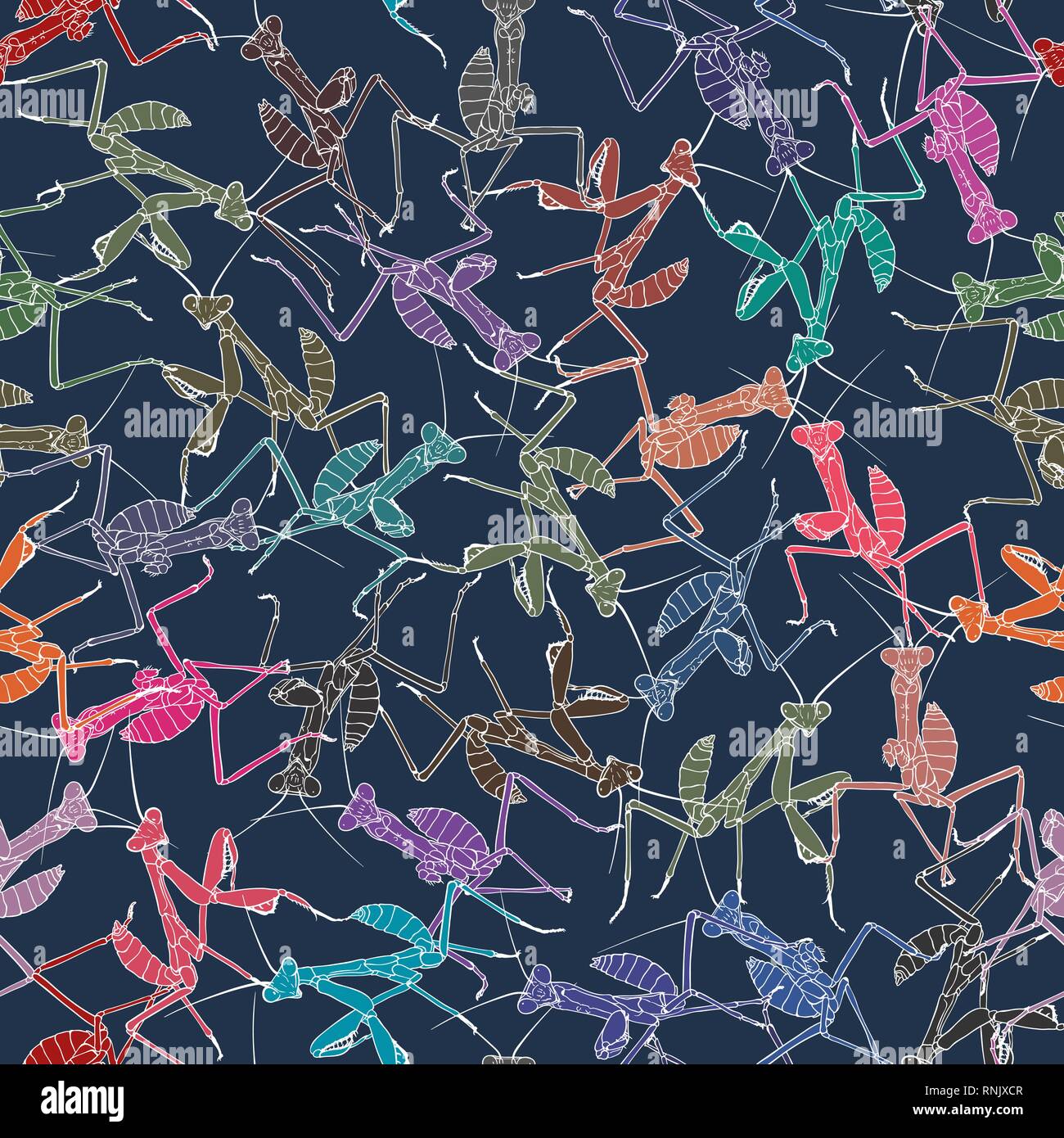 Colorful mantis on dark seamless background Stock Vector Image & Art ...