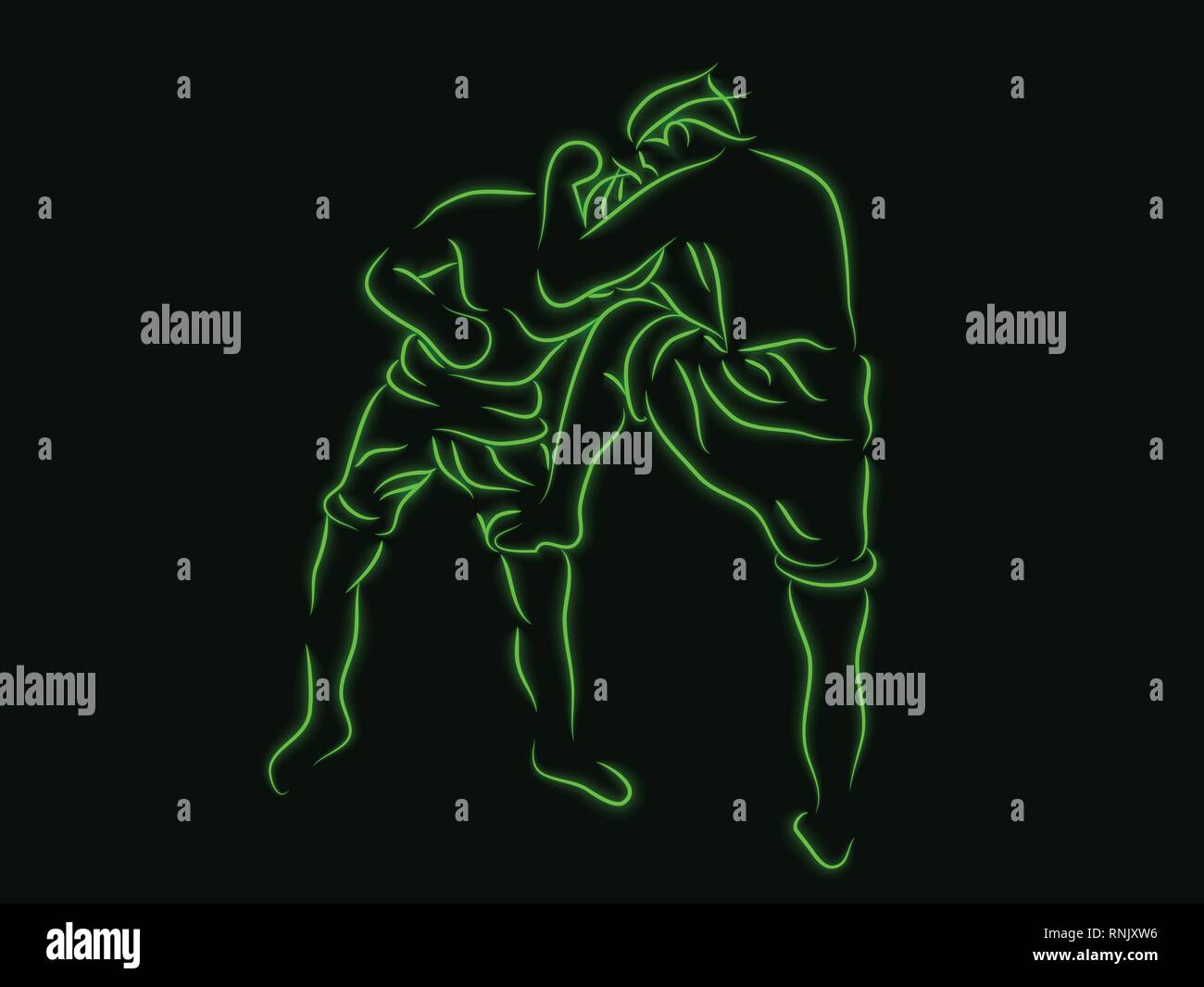 Thai traditional boxing on neon line vector graphics art Stock Vector ...