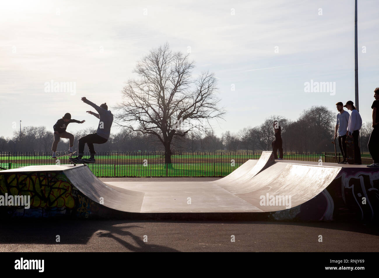 Skatepark on Clapham Common , London UK Stock Photo - Alamy