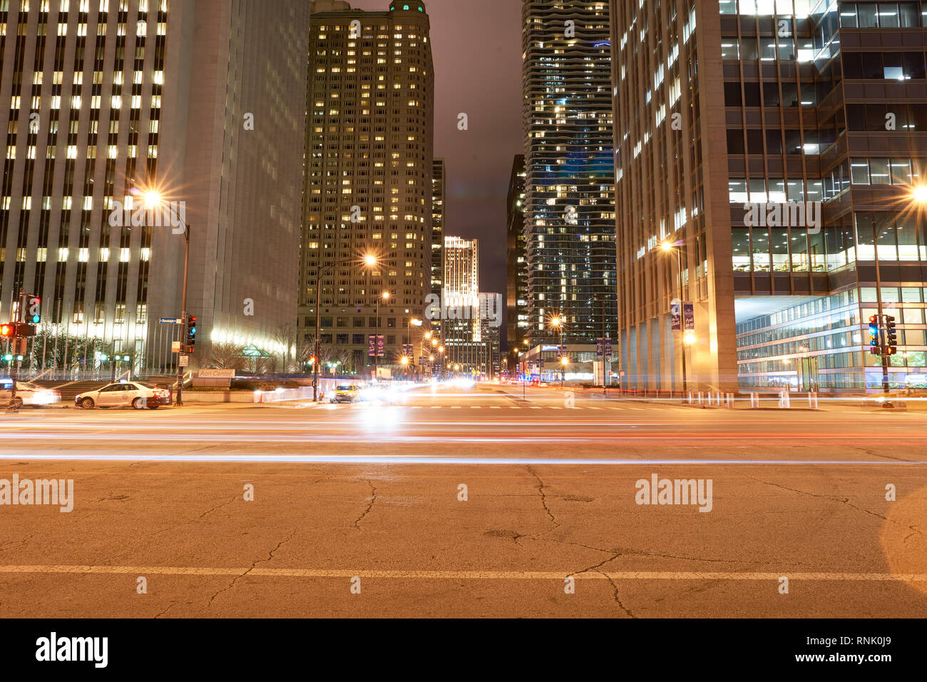 CHICAGO, IL - CIRCA MARCH, 2016: Chicago at night time. Chicago is the ...