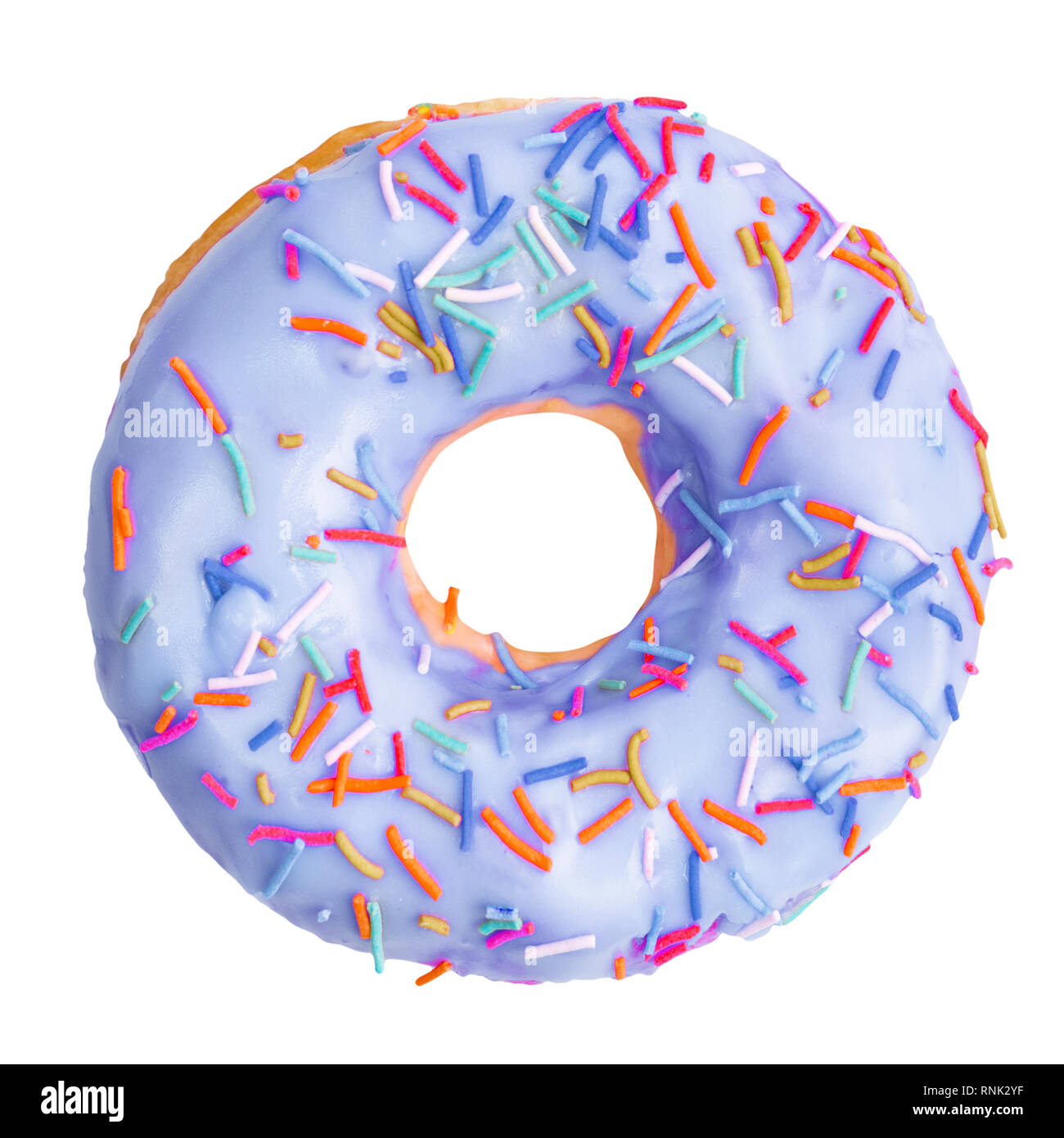 Blue donut decorated with colorful sprinkles isolated on white ...