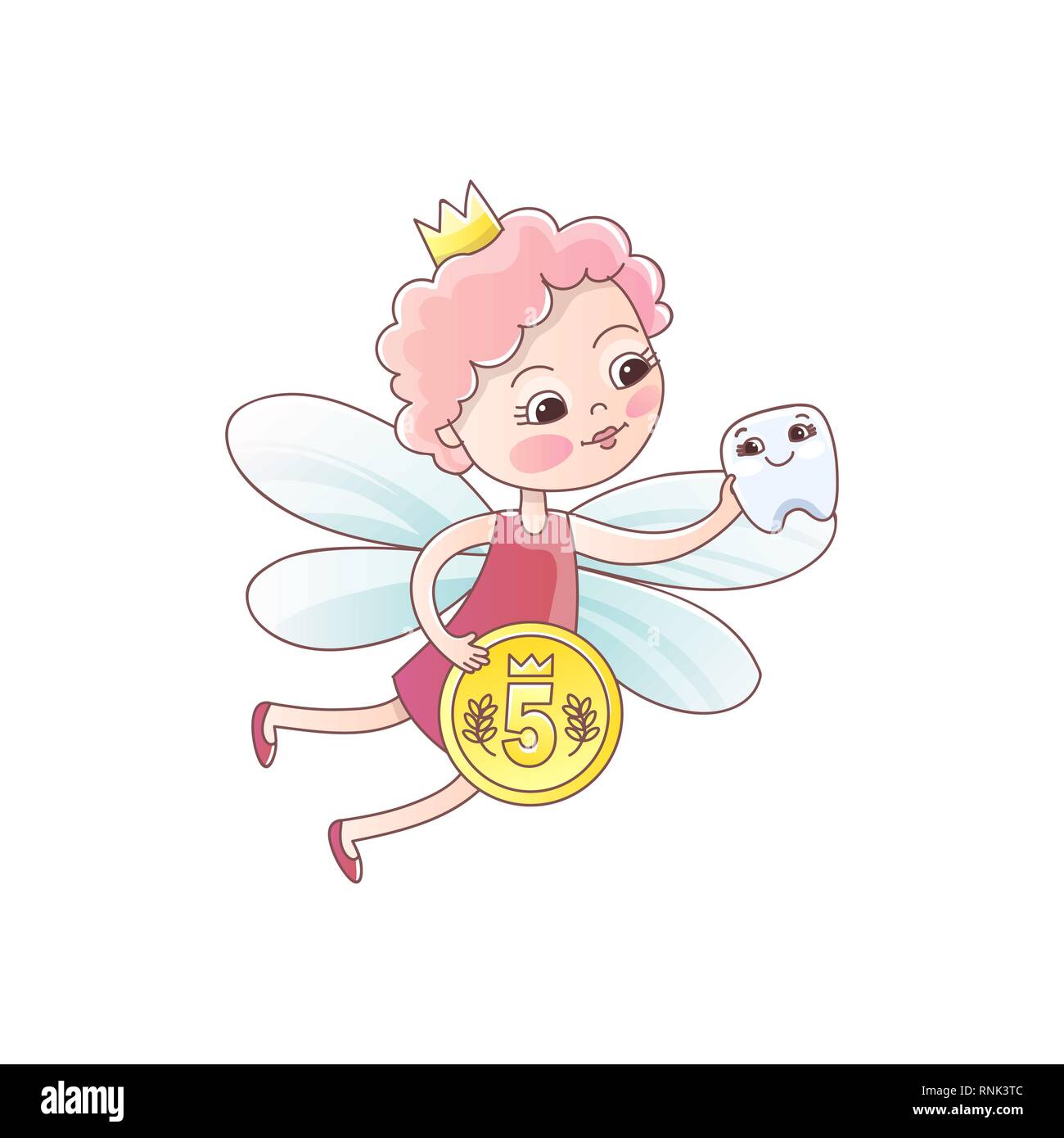 Tooth fairy with a baby milk tooth and a magic wand. Tooth fairy girl ...
