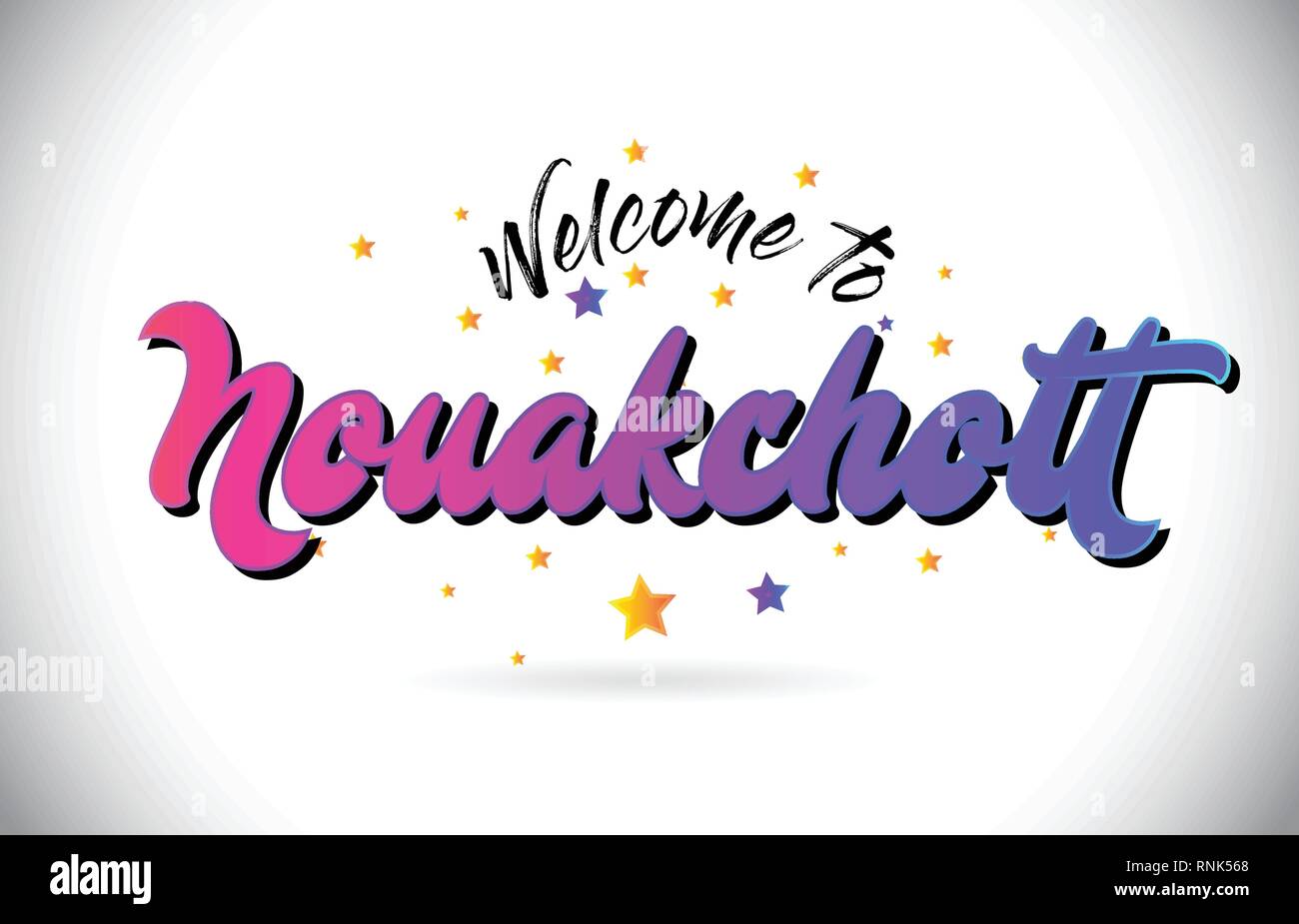 Nouakchott Welcome To Word Text with Purple Pink Handwritten Font and ...