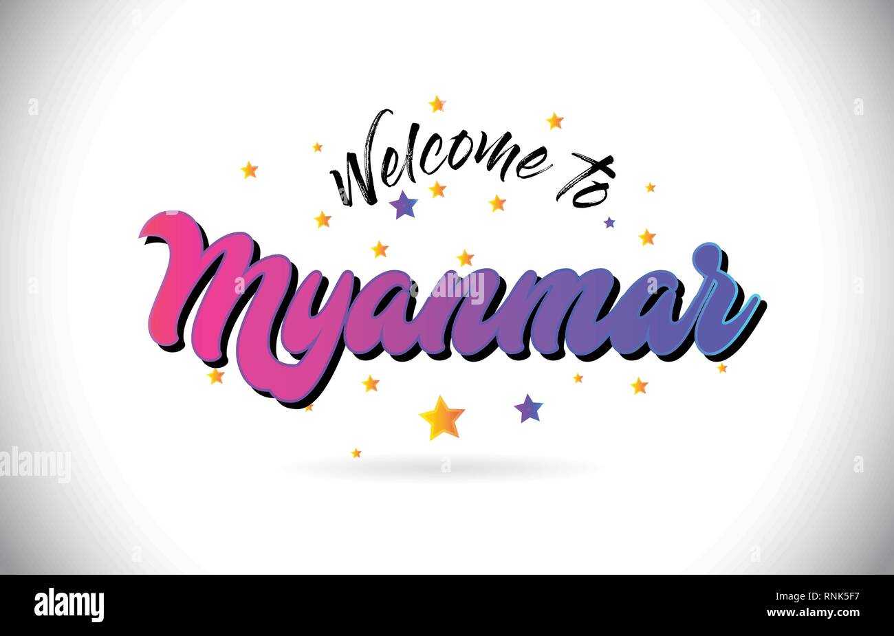 Myanmar Welcome To Word Text with Purple Pink Handwritten Font and ...