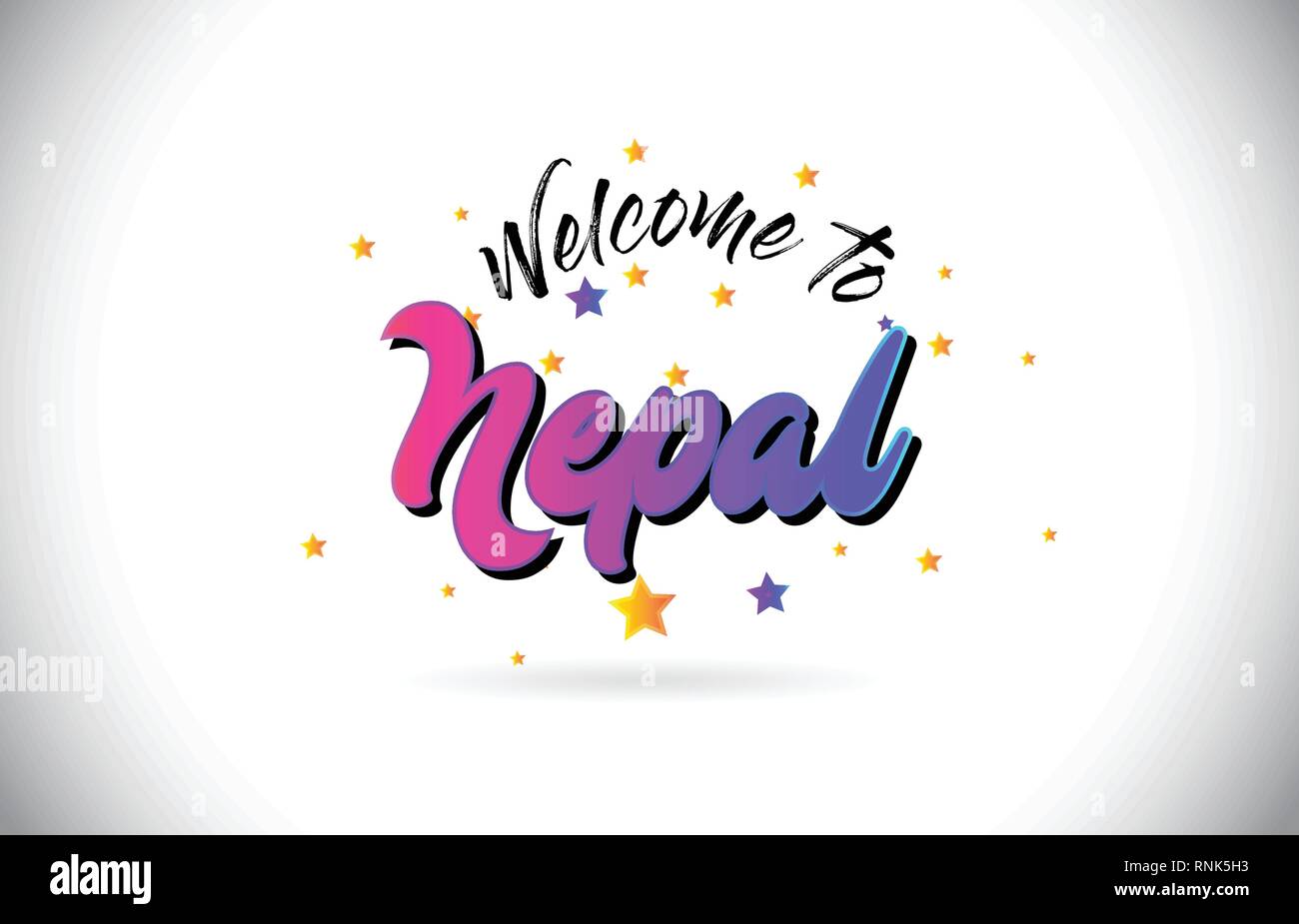 Nepal Welcome To Word Text with Purple Pink Handwritten Font and Yellow ...