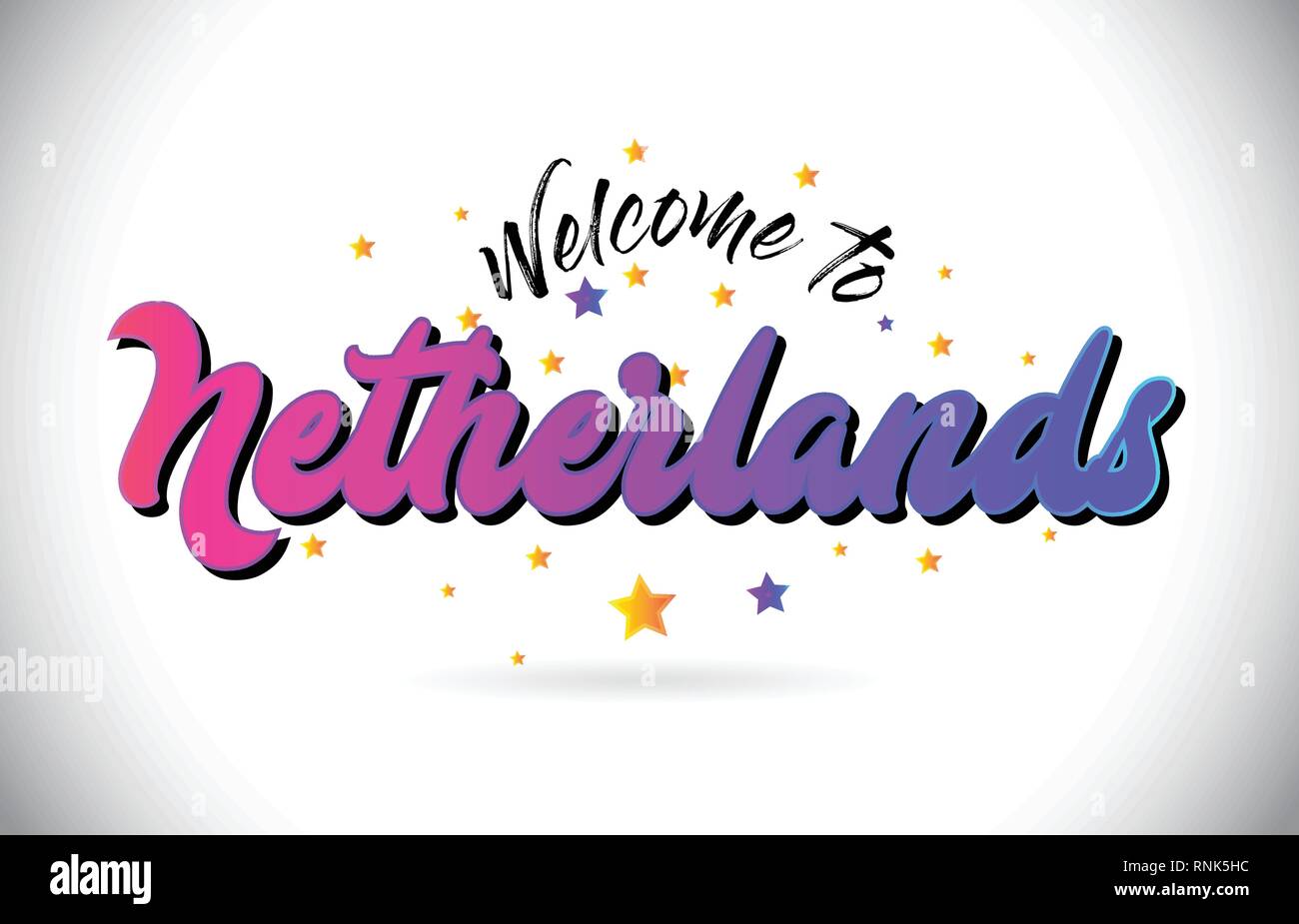 Netherlands Welcome To Word Text with Purple Pink Handwritten Font and ...