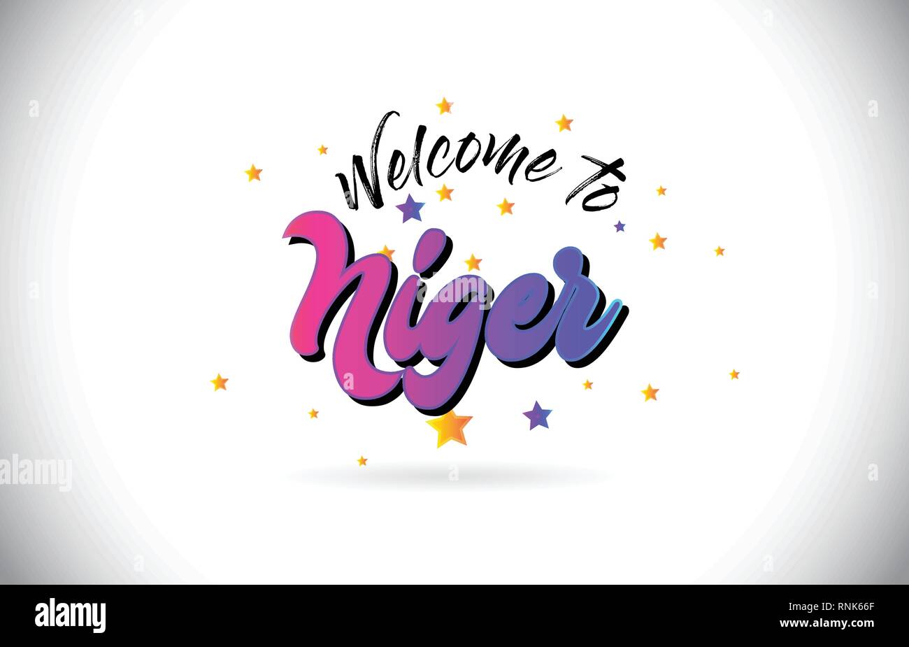 Niger Welcome To Word Text with Purple Pink Handwritten Font and Yellow ...