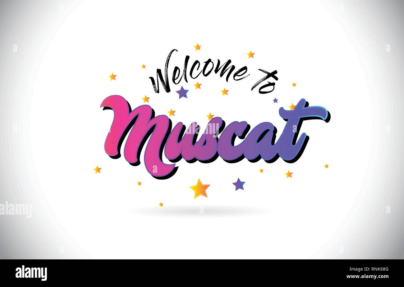 Muscat Welcome To Word Text with Purple Pink Handwritten Font and ...