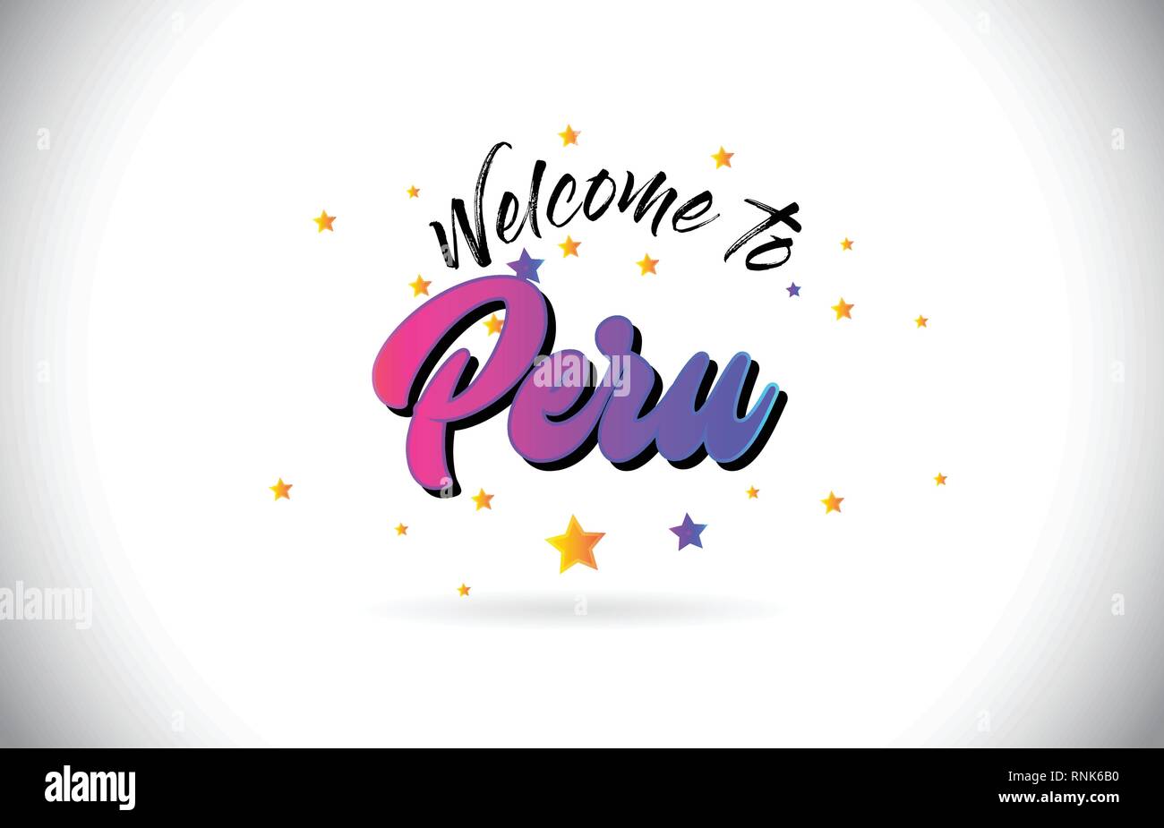 Peru Welcome To Word Text with Purple Pink Handwritten Font and Yellow ...