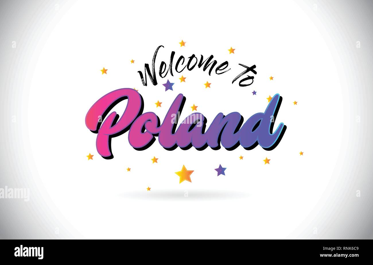Poland Welcome To Word Text with Purple Pink Handwritten Font and ...