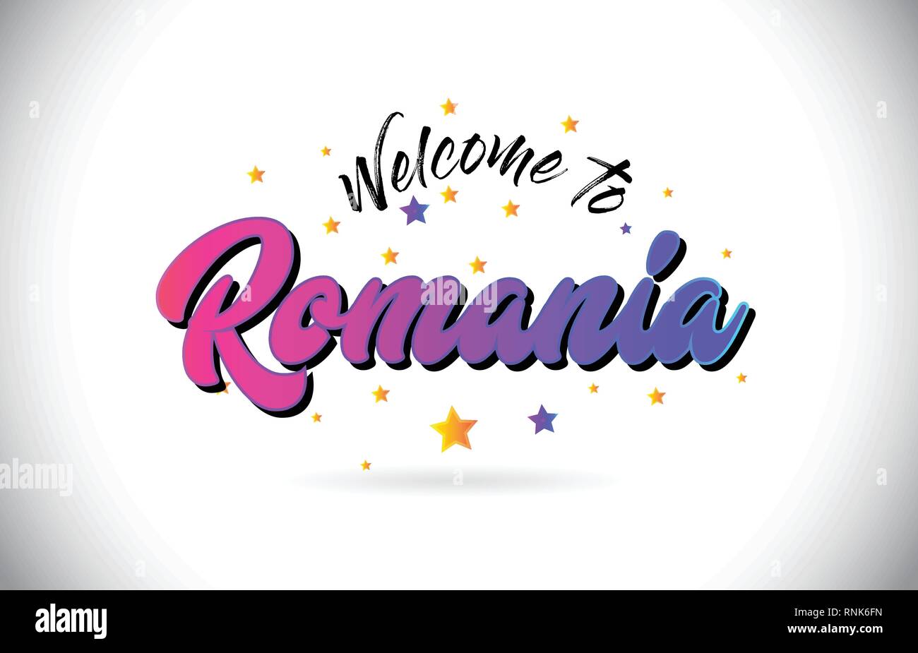 Romania Welcome To Word Text with Purple Pink Handwritten Font and ...