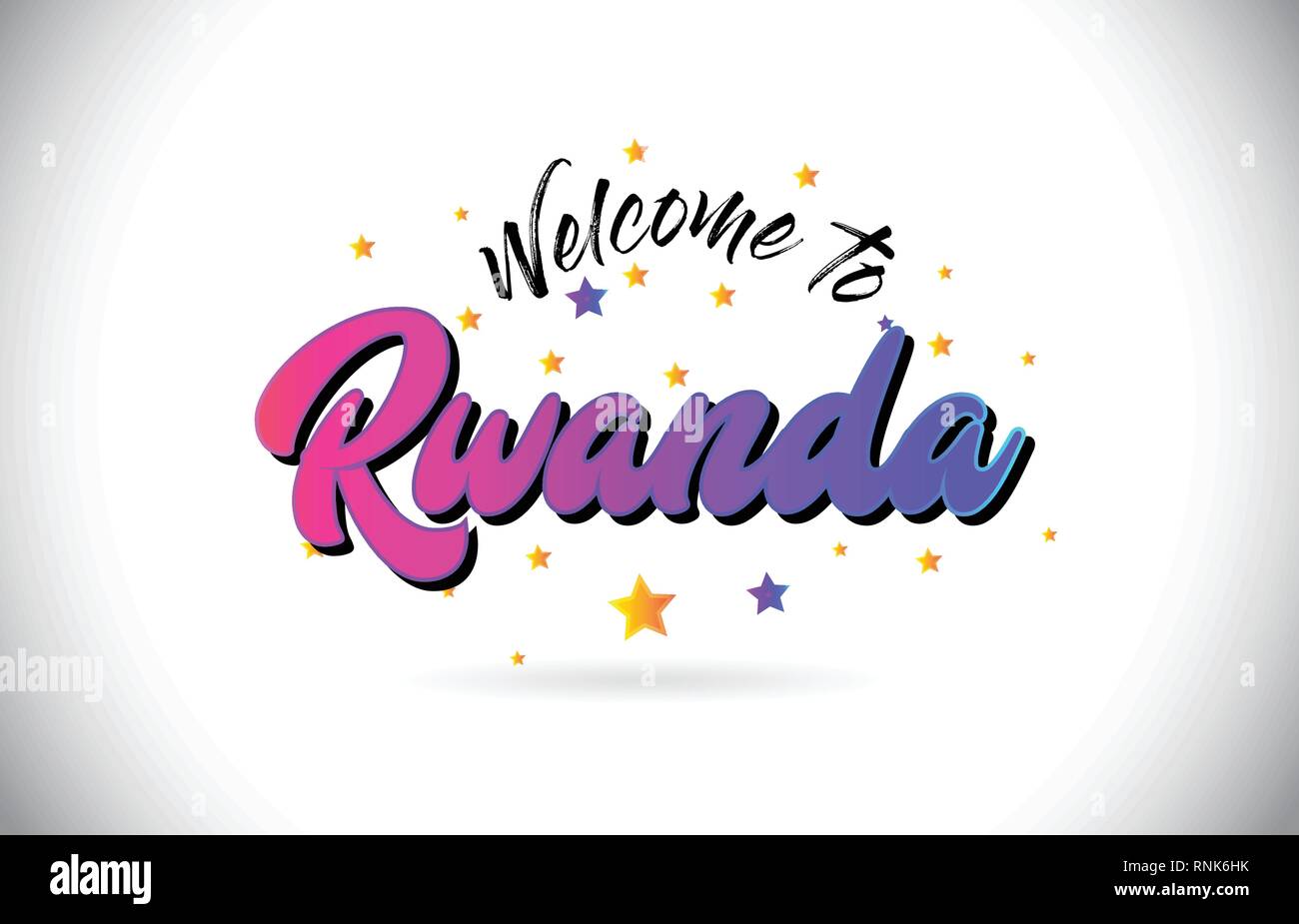 Rwanda Welcome To Word Text with Purple Pink Handwritten Font and ...