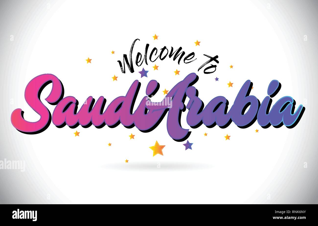 SaudiArabia Welcome To Word Text with Purple Pink Handwritten Font and ...