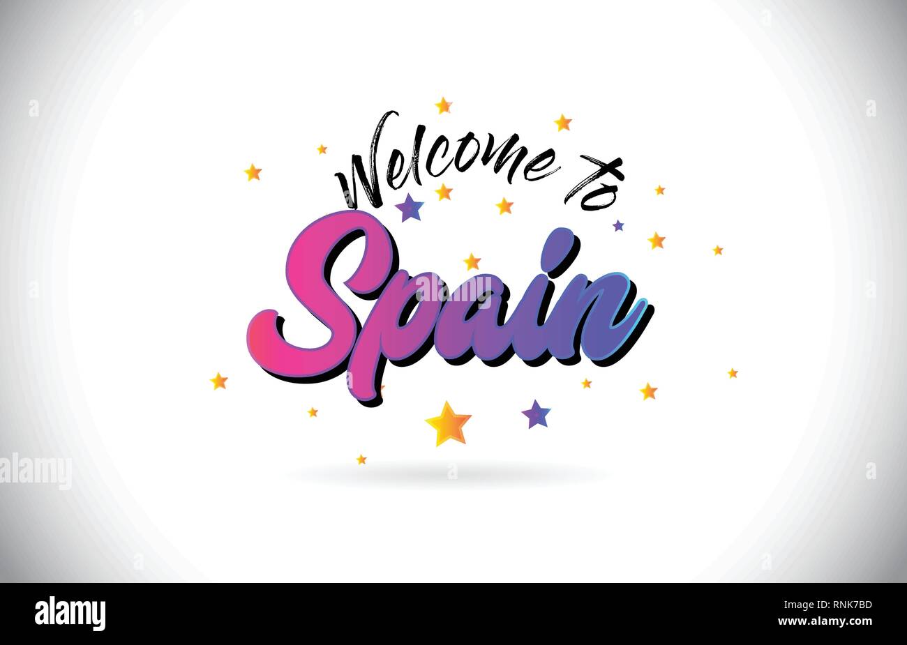 Spain Welcome To Word Text with Purple Pink Handwritten Font and Yellow ...