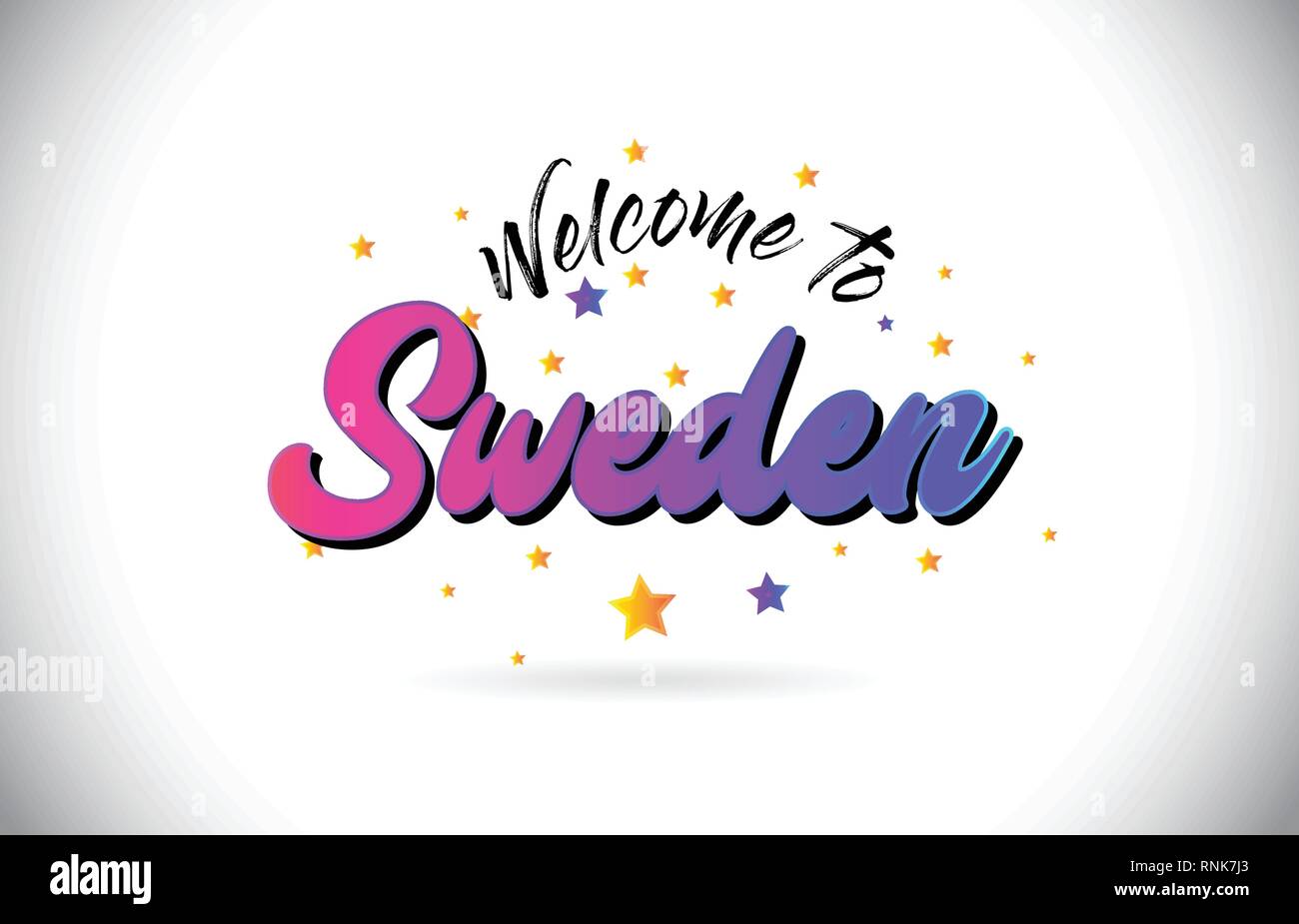 Sweden Welcome To Word Text with Purple Pink Handwritten Font and ...