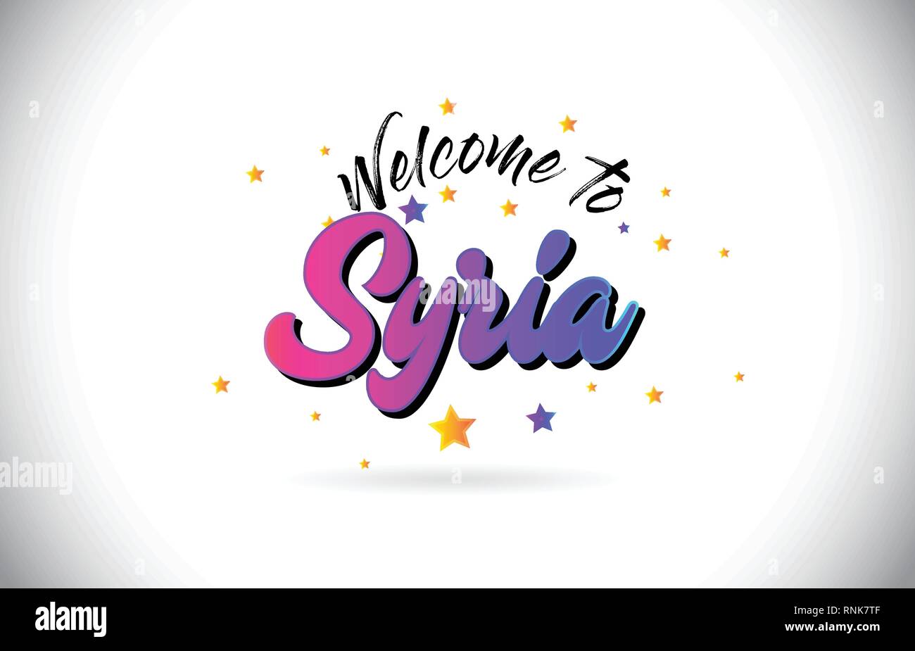 Syria Welcome To Word Text with Purple Pink Handwritten Font and Yellow ...