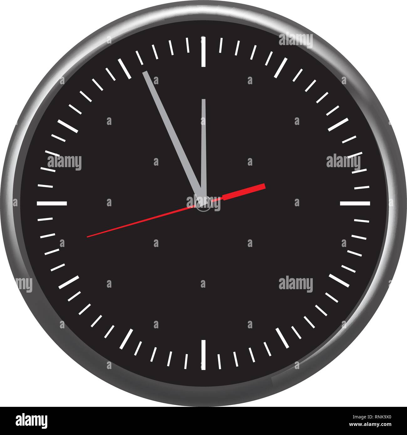 Black wall office clock icon set showing five minutes to twelve. Vector ...