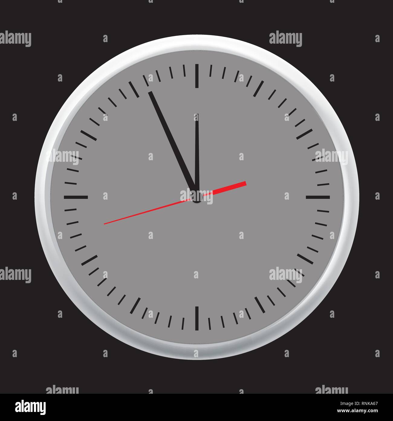 White wall office clock icon set showing five minutes to twelve. Vector ...